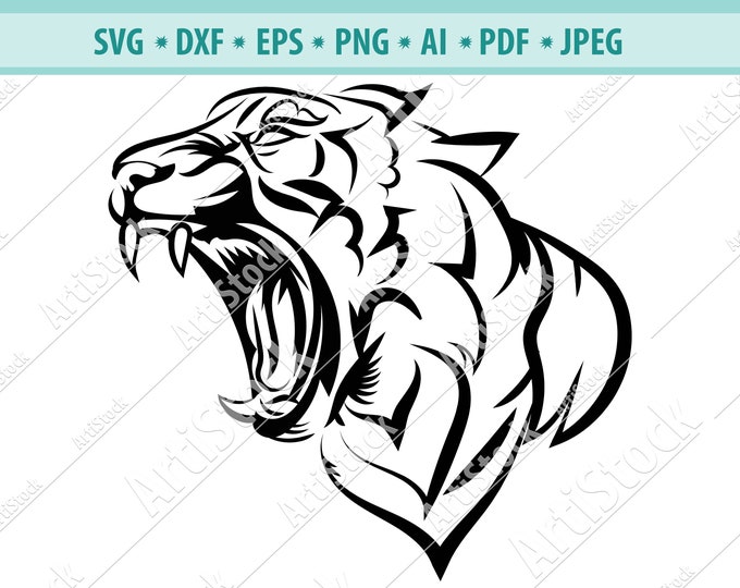 Tiger Face, Tiger SVG, Head of a Tiger Clipart, File Cutting, DXF, EPS ...