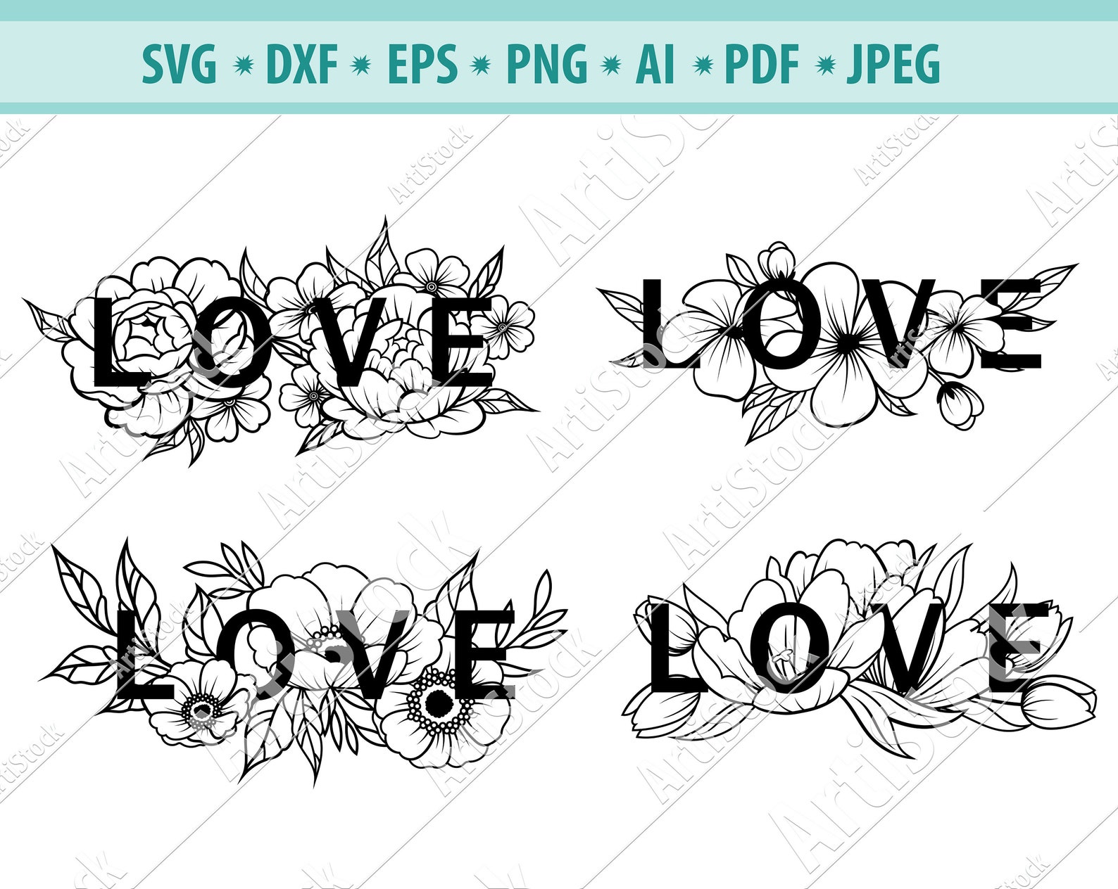 Love SVG Love Floral SVG file Love Flowers SVG Love cut | Etsy