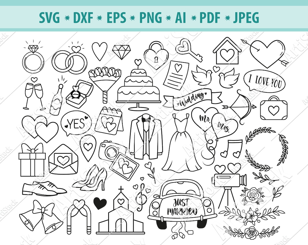 Wedding Icons SVG, Love Clipart Svg, Valentine Elements SVG, Romantic ...