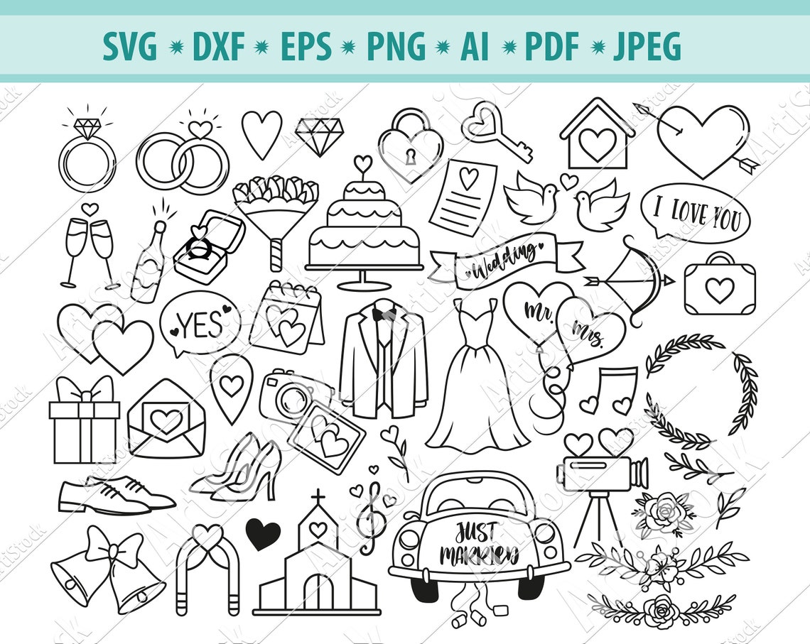 Wedding Icons SVG Love Clipart Svg Valentine Elements SVG - Etsy