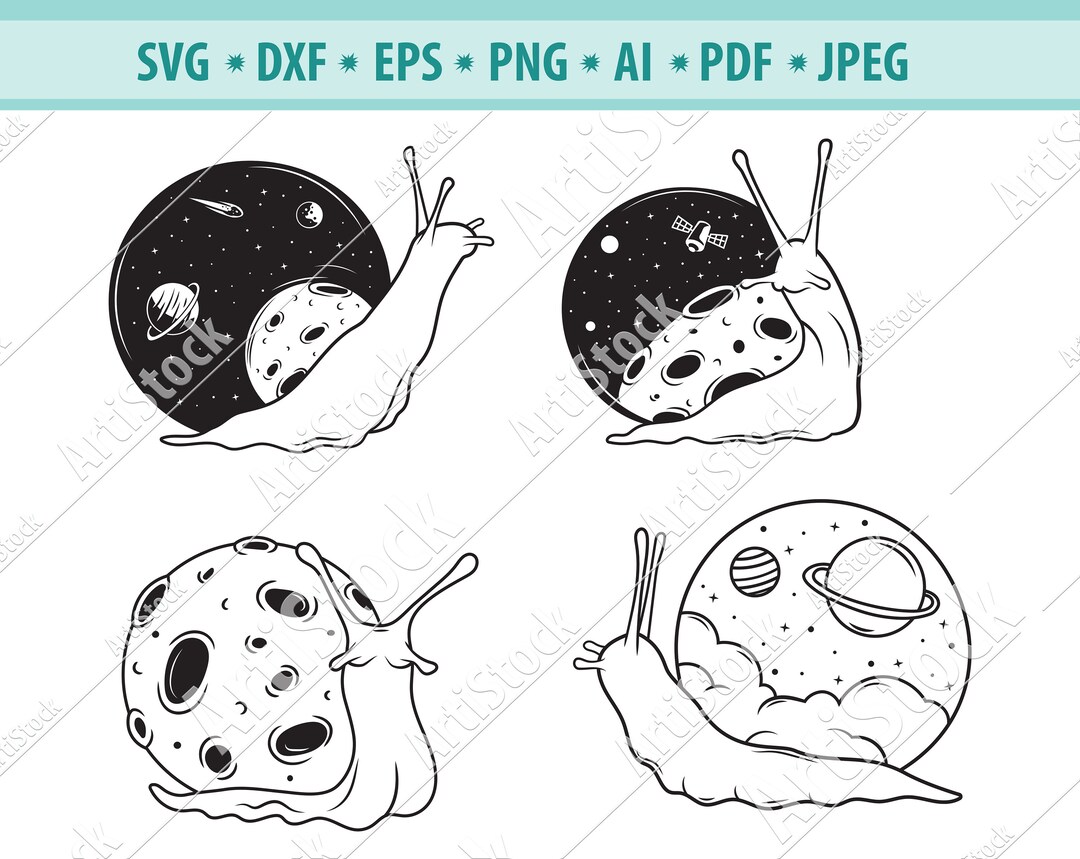 Space Snails SVG, Slugs SVG, Moons Svg, Cosmos Animals Svg, Space Scene ...
