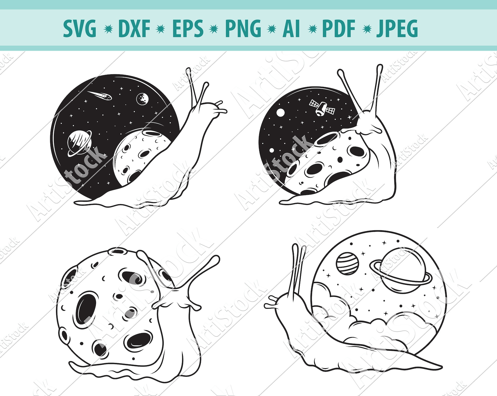 Space Snails SVG, Slugs SVG, Moons Svg, Cosmos Animals Svg, Space Scene ...
