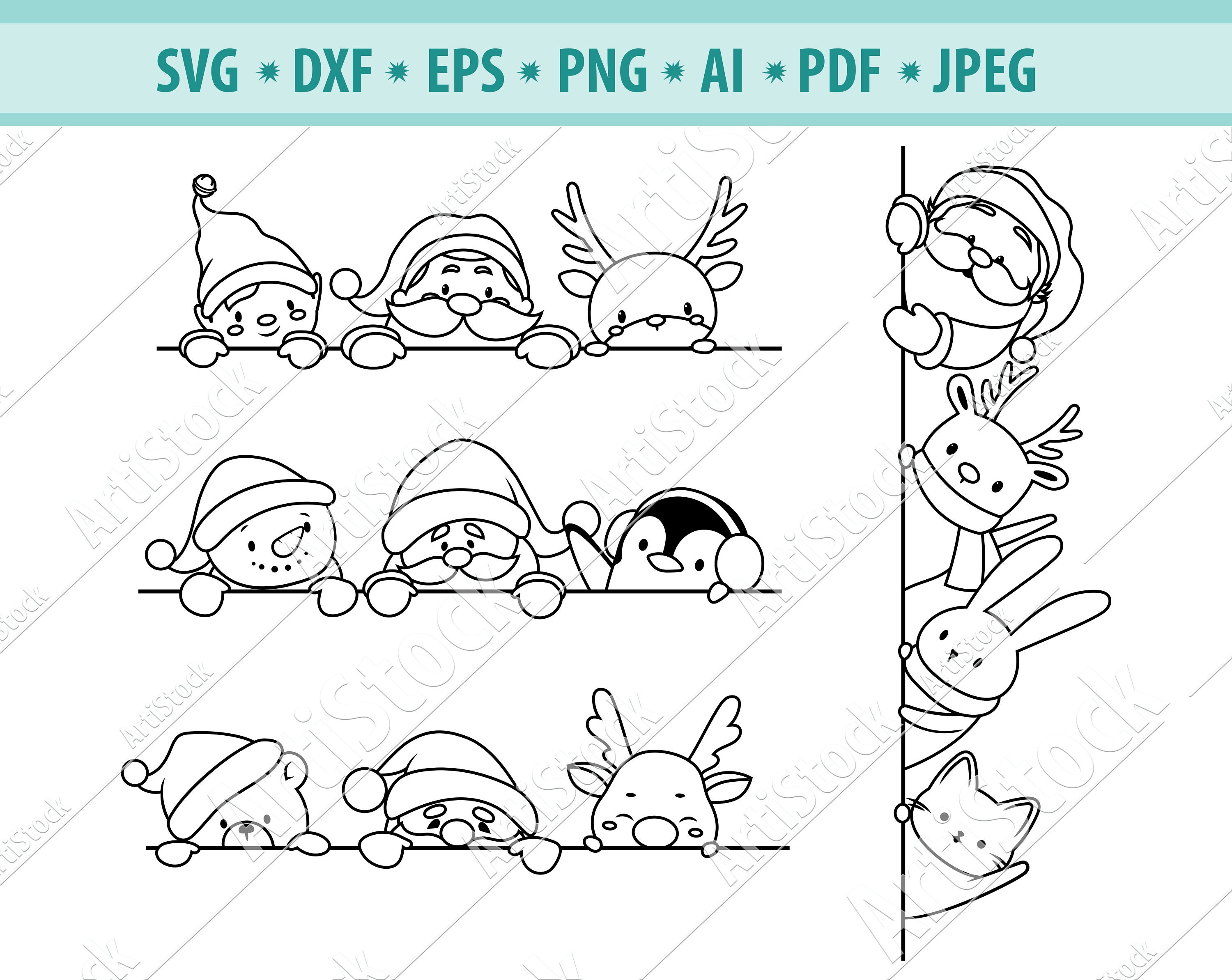 Christmas Characters Svg Peeping Santa Svg Peeping Reindeer | Etsy