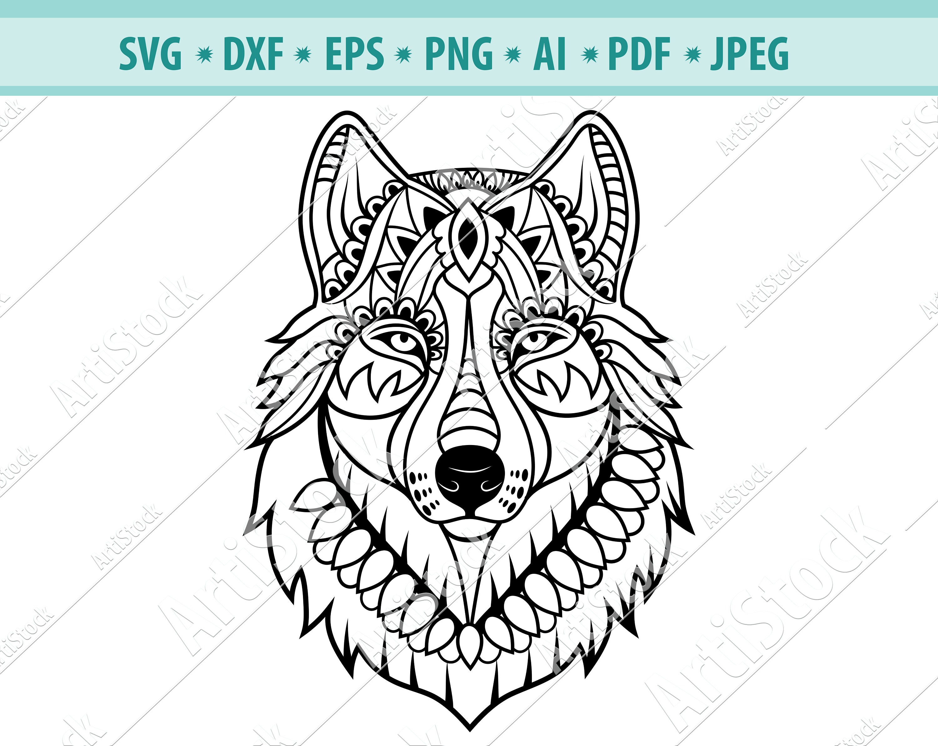 Zentangle Wolf Svg, Mandala Wolf Svg, Zentangle Svg, File for Cricut ...