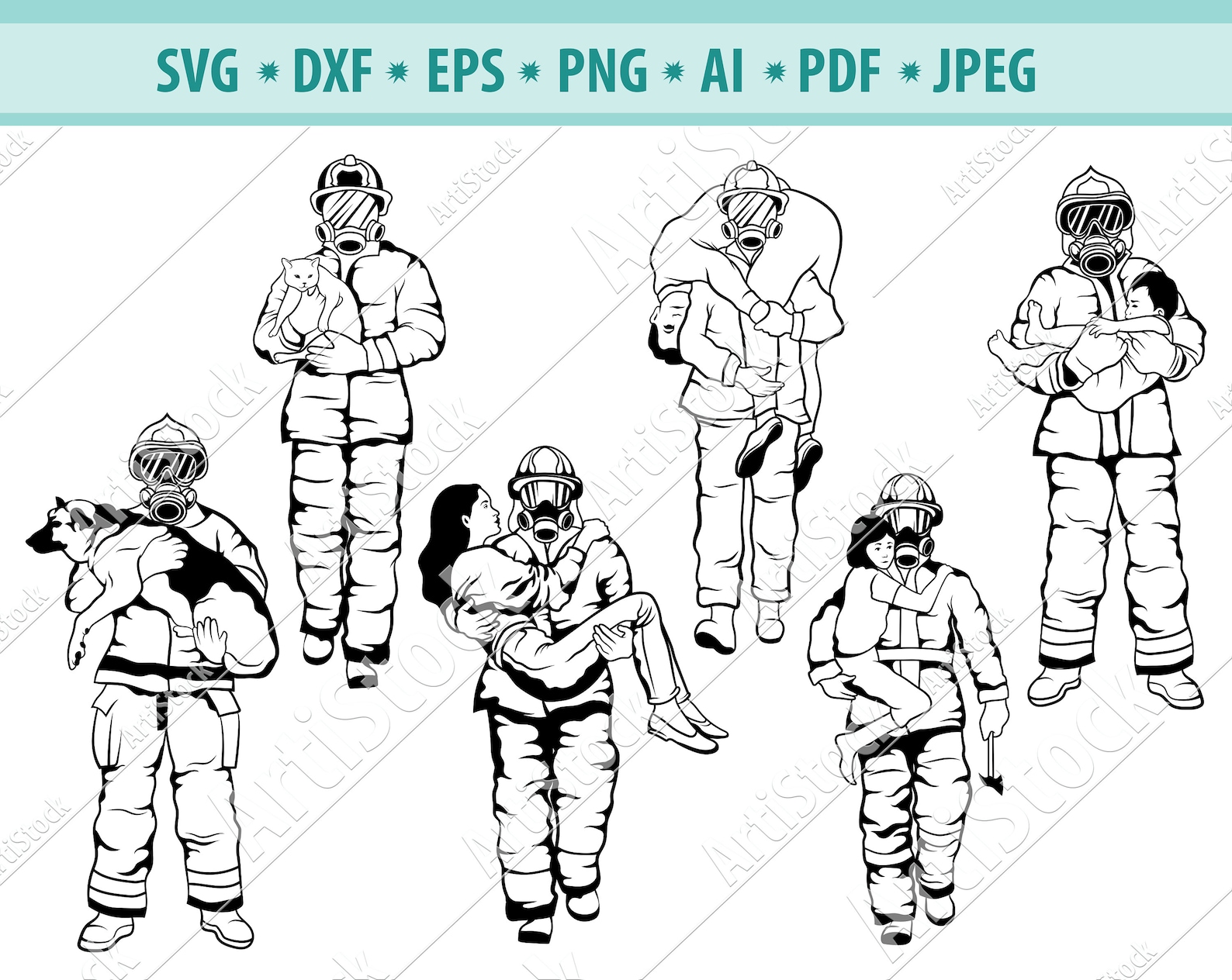 Firefighter SVG Fireman SVG Cut File Fireman Silhouette | Etsy