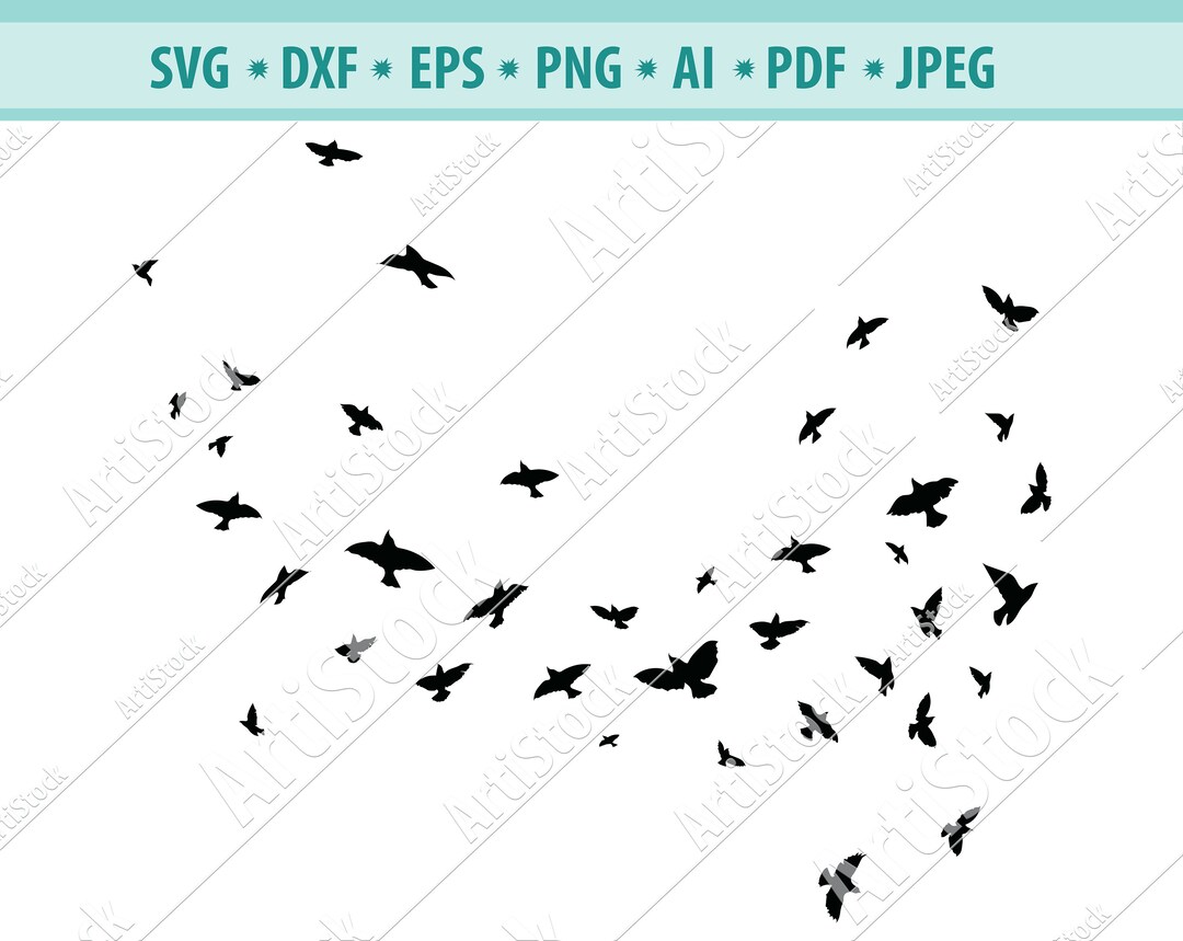 Flock of Birds SVG Vector, Silhouette of Birds SVG, Flying Birds for ...