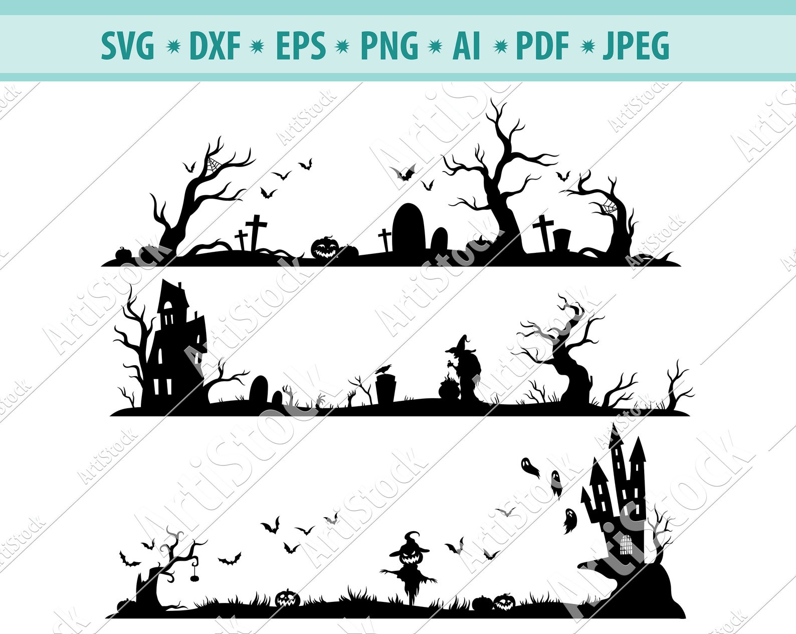 Scary Graveyard Svg Halloween Scene Svg Haunted House Svg - Etsy