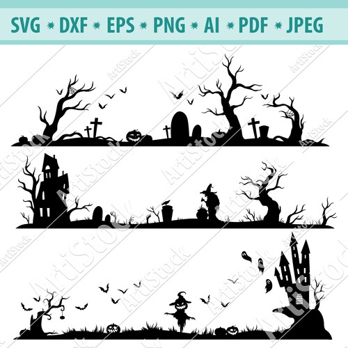 Scary Graveyard Svg Halloween Scene Svg Haunted House Svg - Etsy