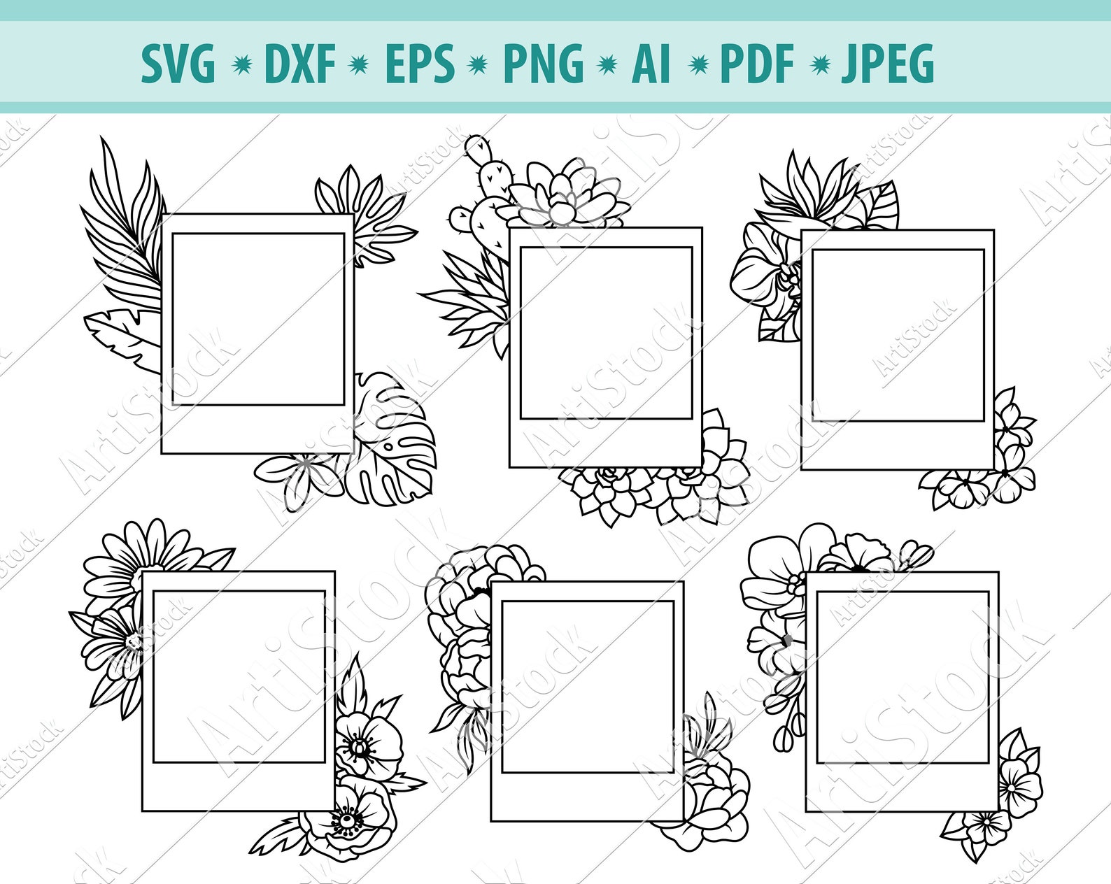 Floral Photo Frame Svg Flower Photos Svg Square Frame SVG - Etsy