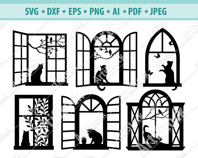 Cat in Window Svg Black Cat Svg Window Scene Svg File - Etsy