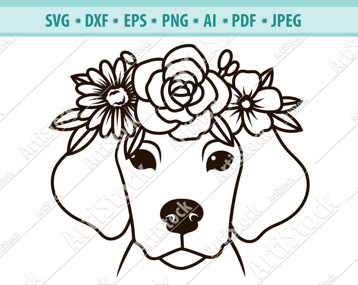 Dog SVG Dog With Flower Crown SVG Dog Cut File Cute Dog Svg - Etsy