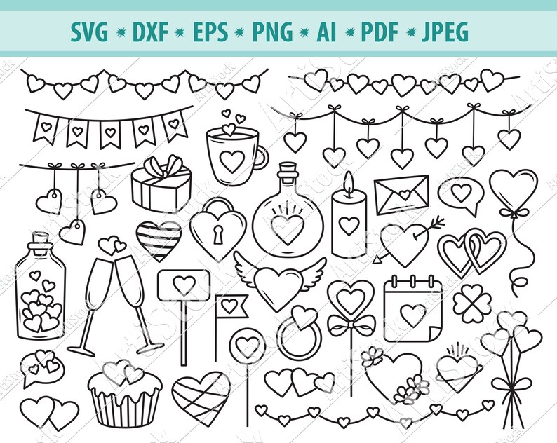 Valentines Day SVG, Love Clipart Svg, Valentine Elements SVG, Romantic ...