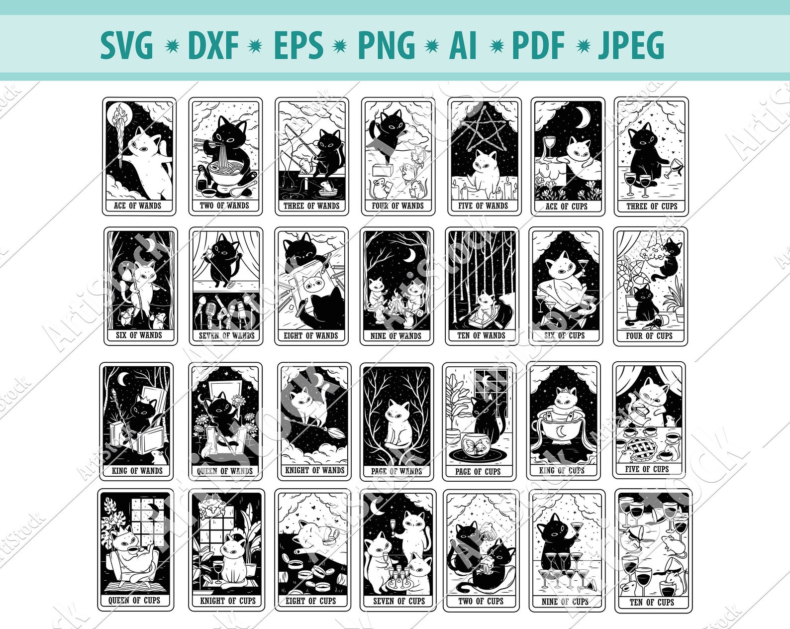 Cat Tarot Card Svg, Rider Tarot Deck SVG, Celestial Tarot Svg, Witchy ...