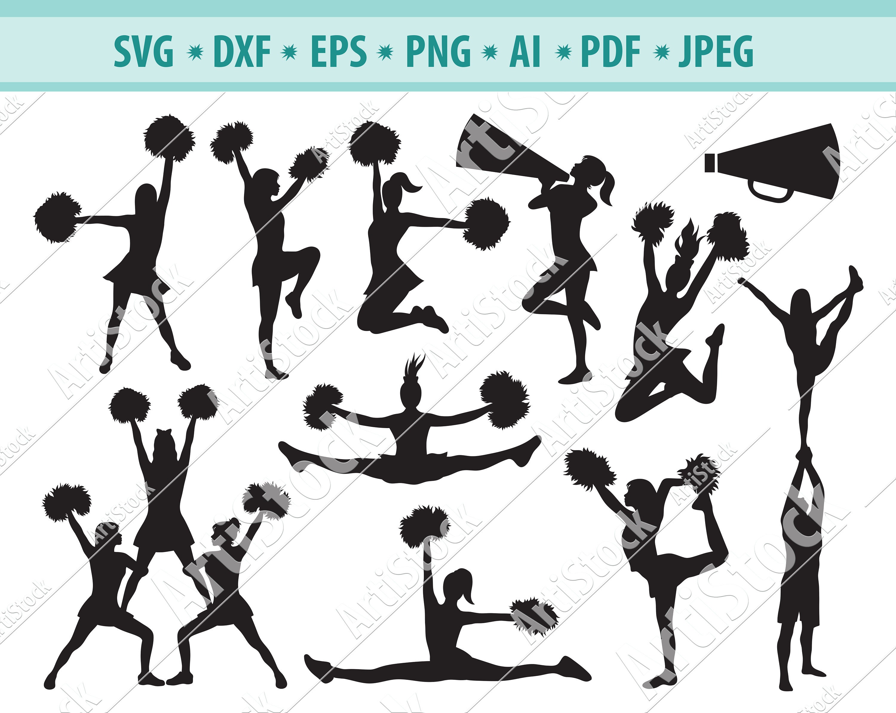 Cheerleading SVG Cheerleading Silhouettes Cheer Svg Cheer | Etsy