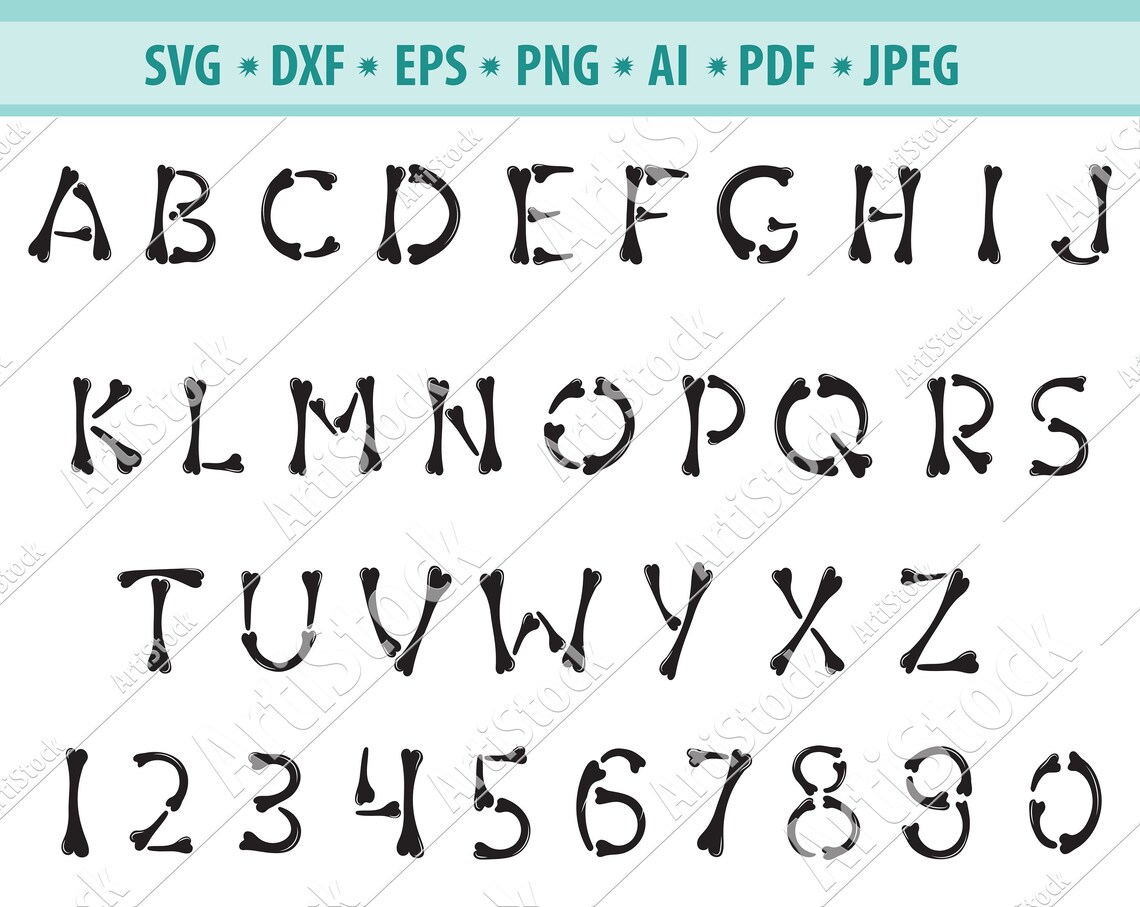Bones Alphabet Svg Bones Monogram Svg Font Scary Letters Svg - Etsy