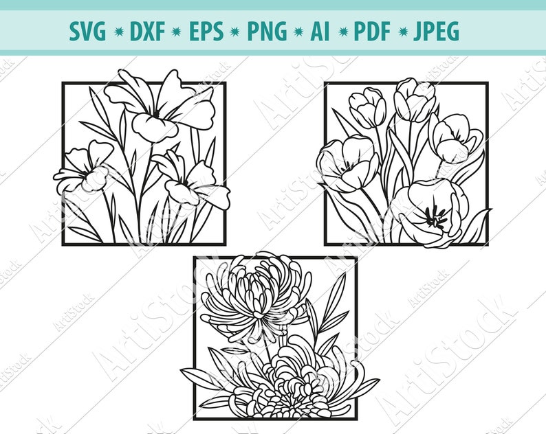 Floral Frame SVG, Floral Frame Cut File, Diamond Flower Frame Svg ...