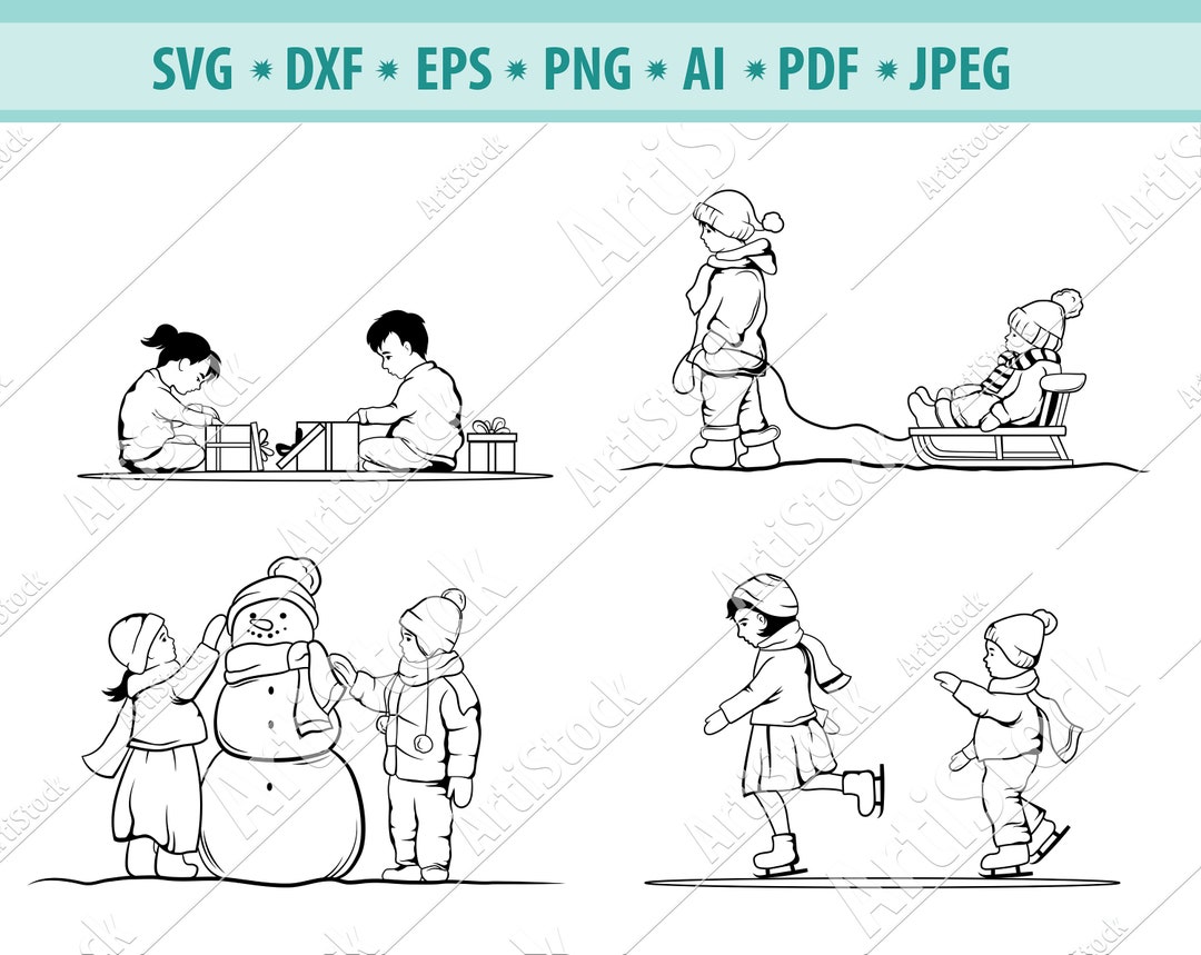 Christmas Scene Svg, Winter Activities Svg, Cute Cartoon Children Svg ...