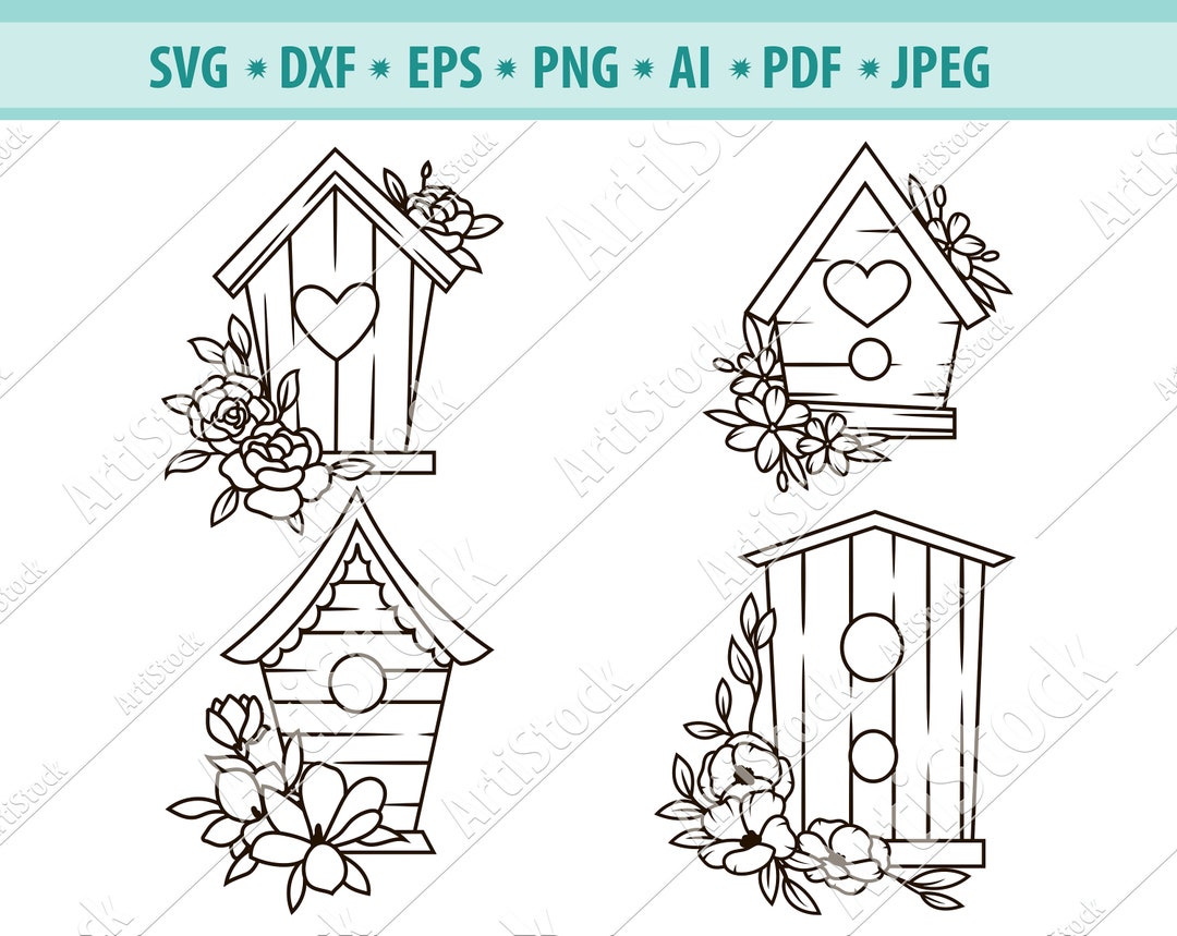 Birdhouse Svg, Wooden Birdhouse Svg, Birdhouse With Flowers Svg, Flower ...