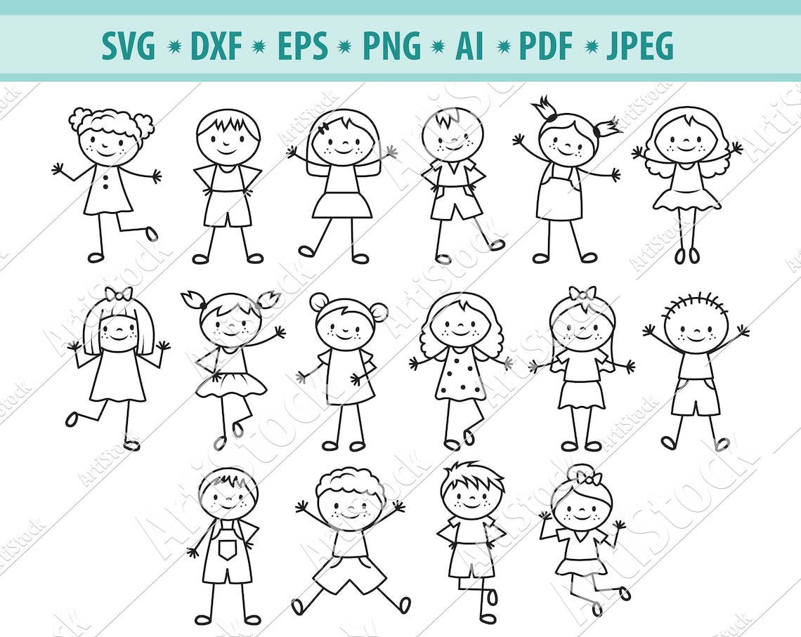 Stick Kids Svg Bundle Cartoon Kids Svg Stick Kids Clipart - Etsy