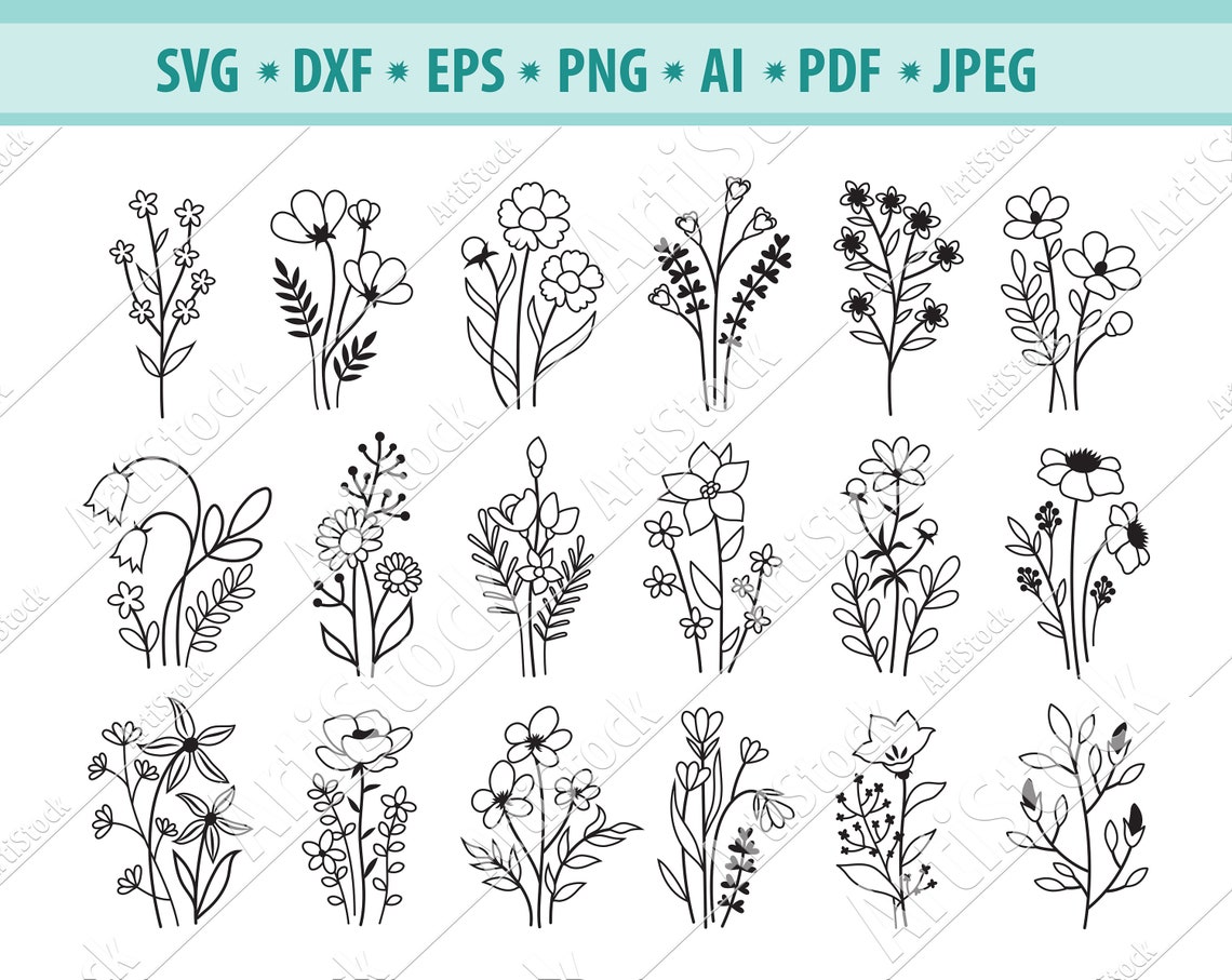 Flower SVG Files Bouquet SVG Minimalist Bouquet Svg Field | Etsy
