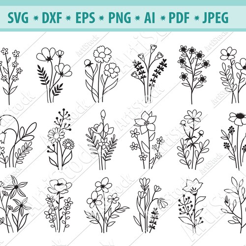 Flower SVG Files Field Flowers Svg Wildflowers Svg Flower | Etsy