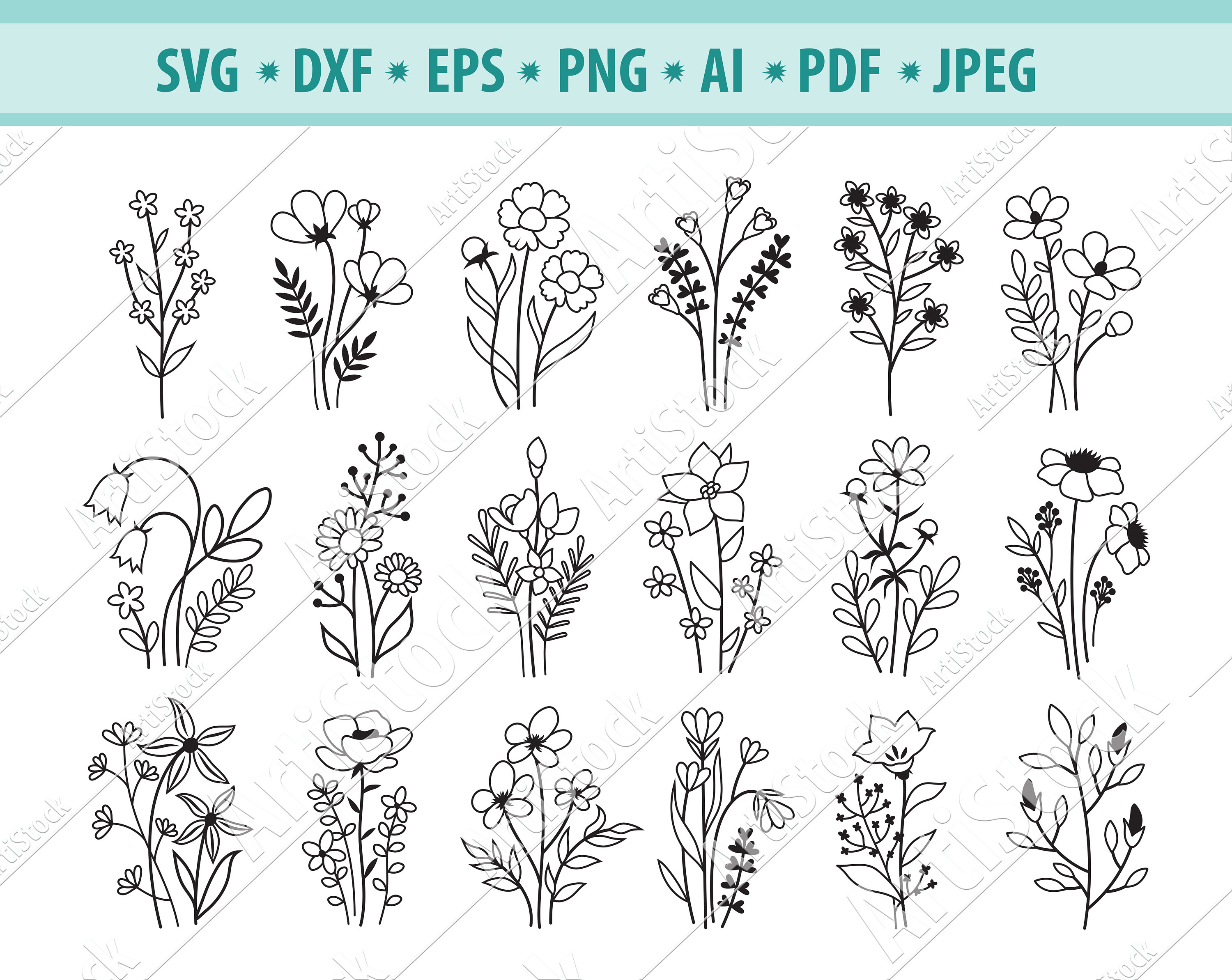 Flower SVG files Bouquet SVG Minimalist bouquet Svg Field | Etsy