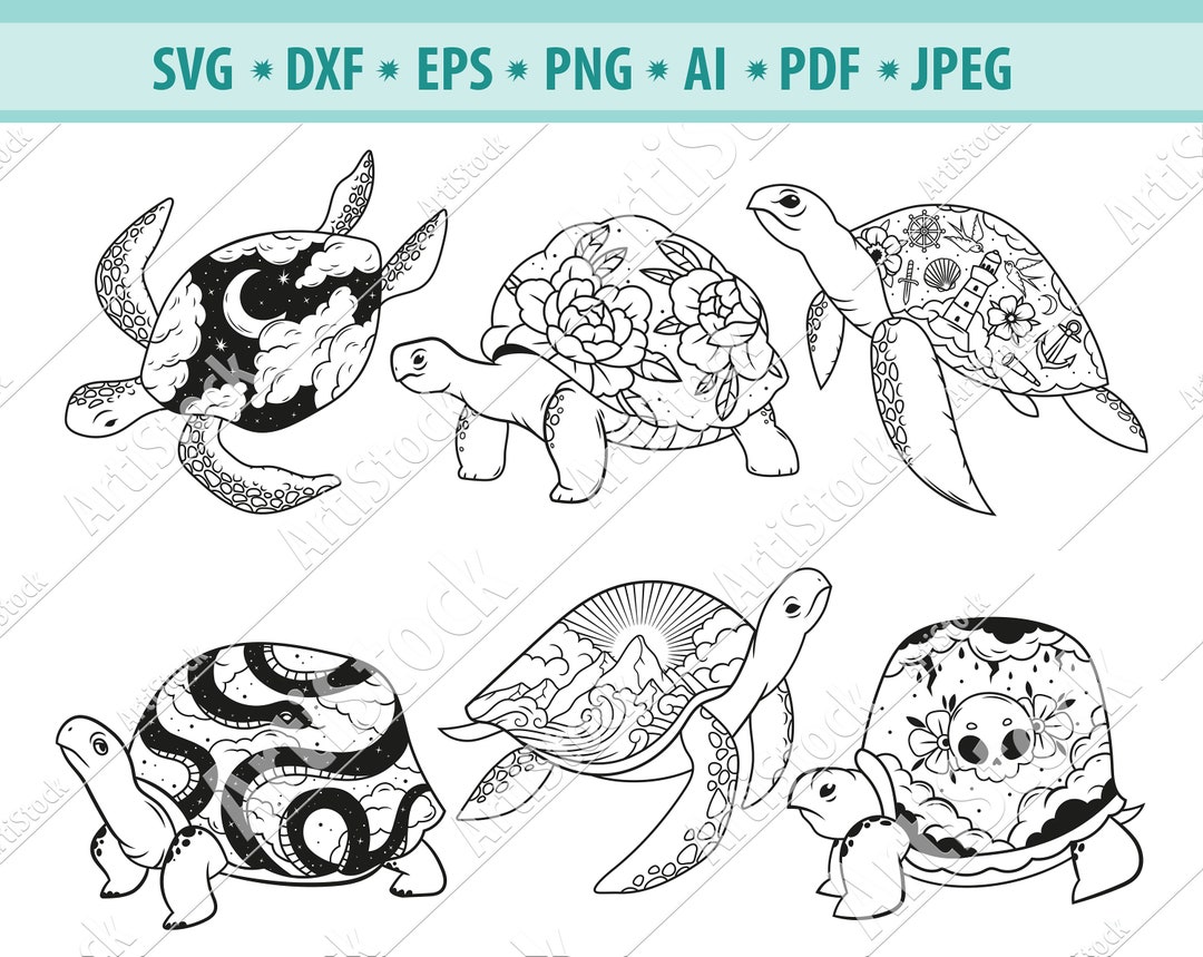Tattoo Turtle Svg, Sea Turtle Svg, Flower Tortoise Svg, Aquatic Svg ...
