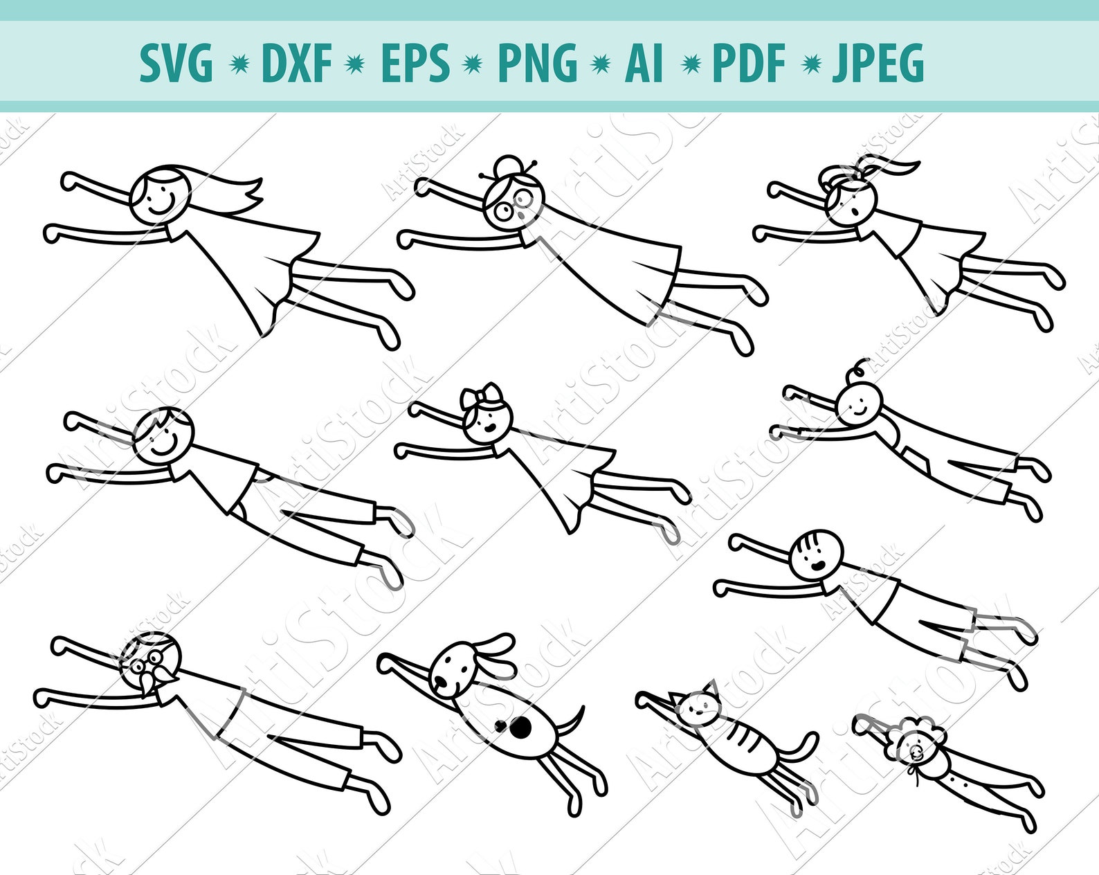 Flying Stick Family Svg, Stick Family Cut Files, Stick Family Clipart ...