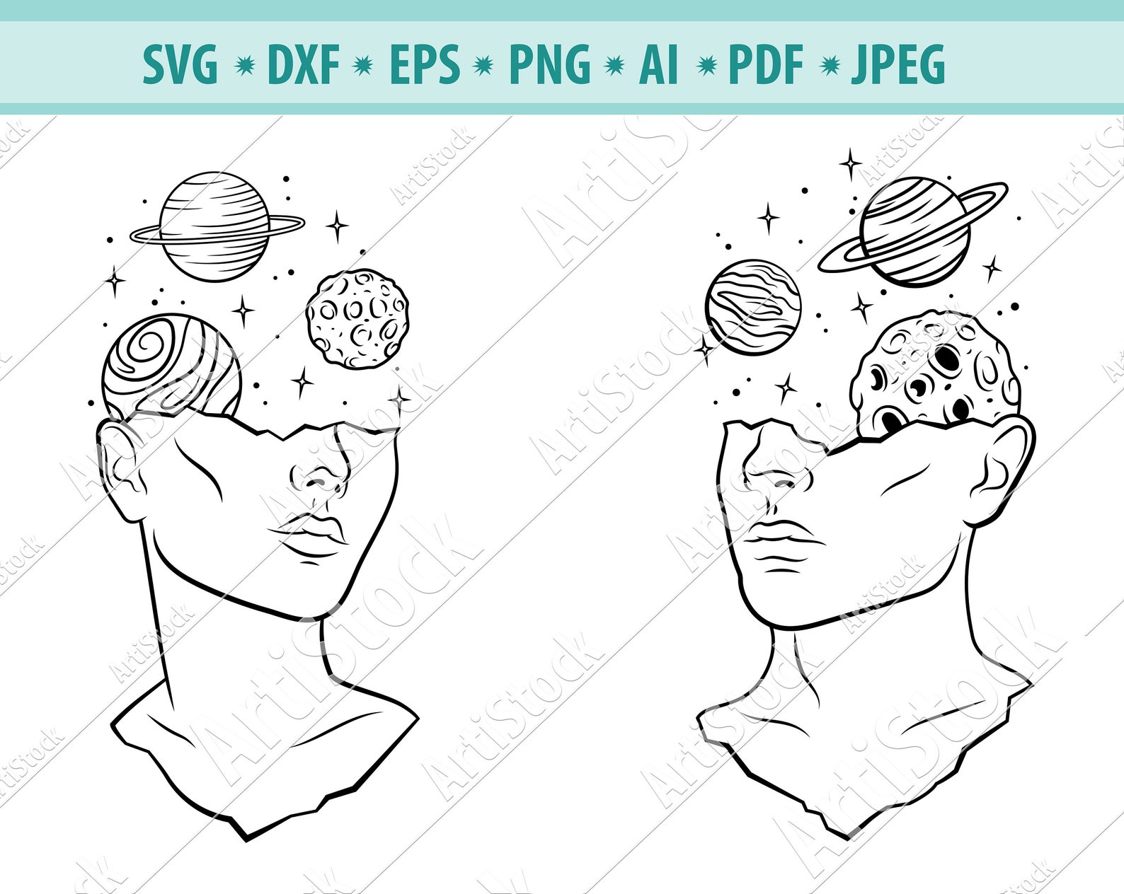 Planets Svg Head With Planets Svg Solar System Svg Space - Etsy
