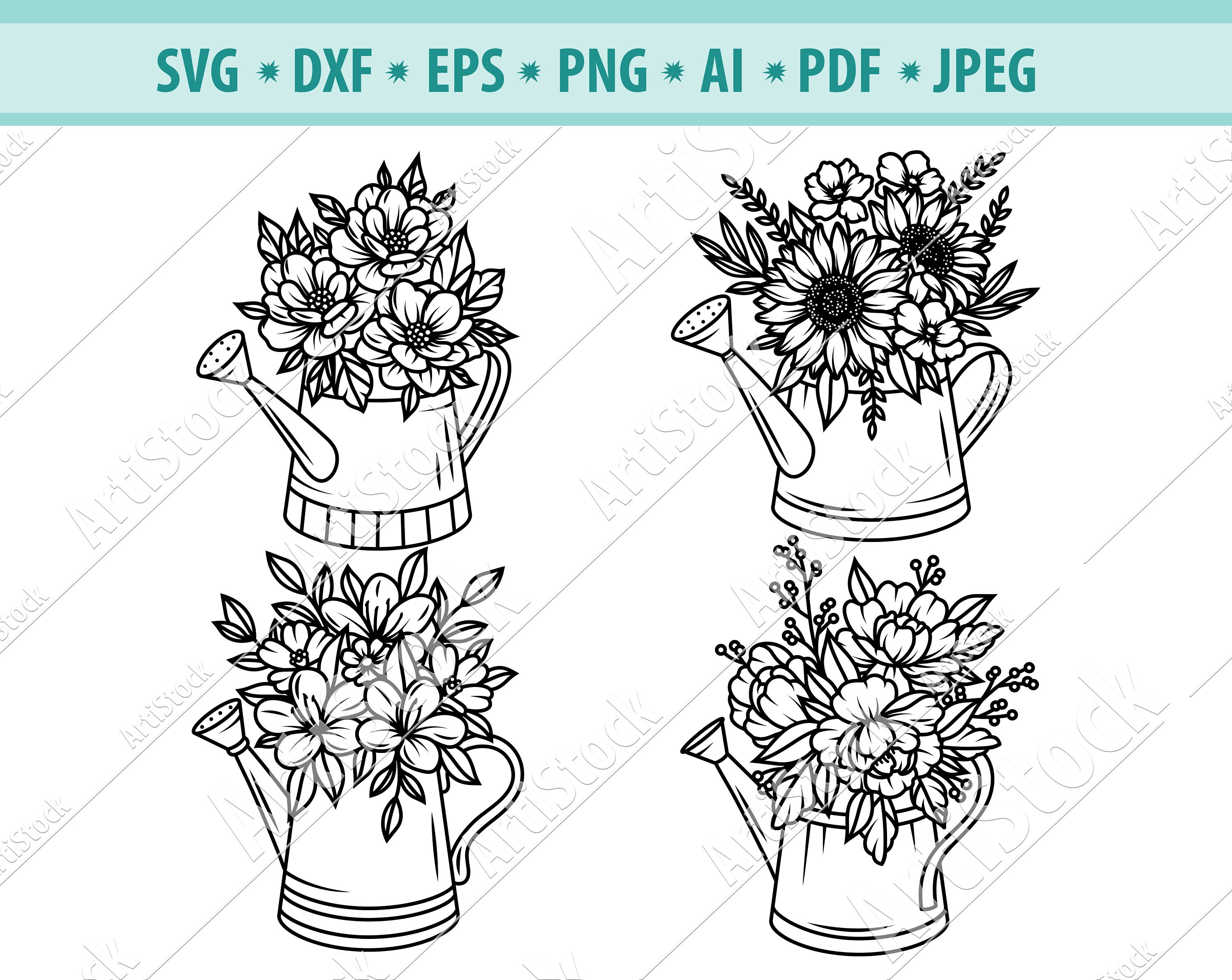 Watering Can Svg Waterin Can With Flowers Svg Bouquet of - Etsy
