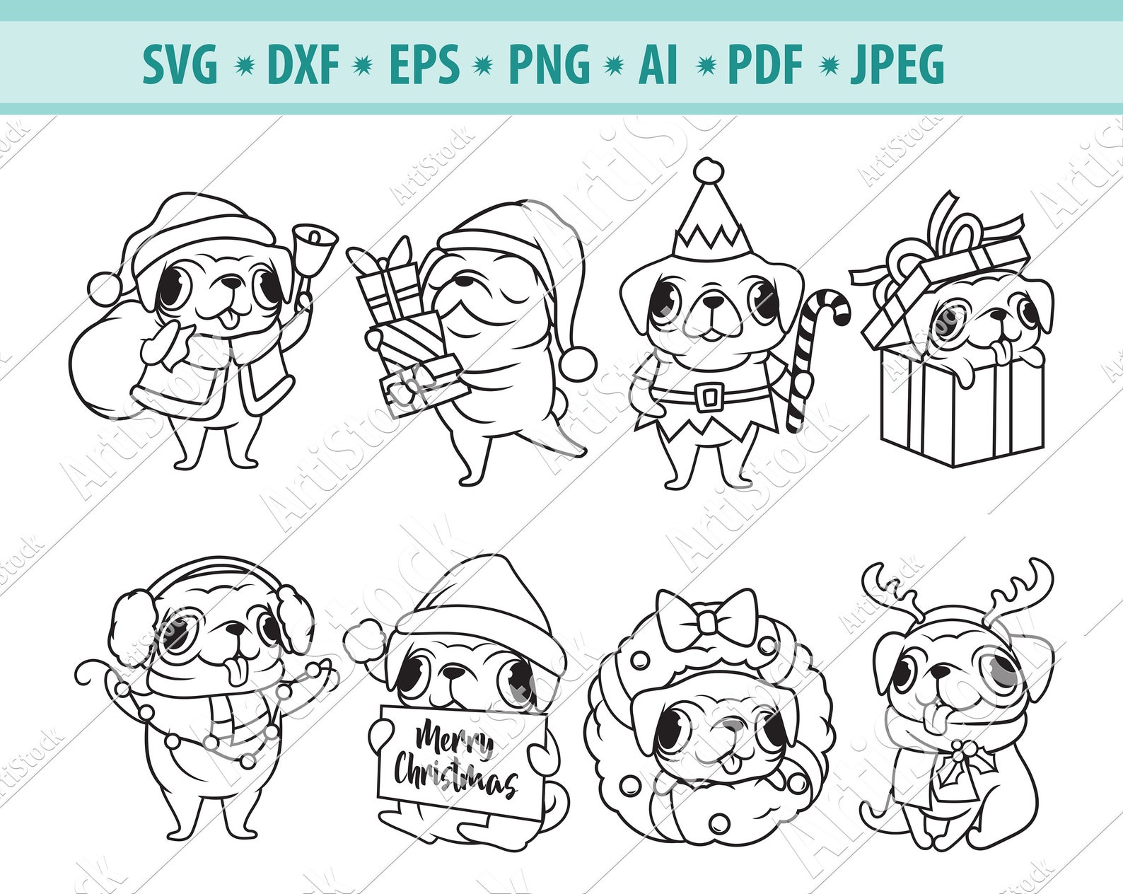 Christmas Pug Svg Holiday Dog Svg Christmas Svg Pug Cut - Etsy