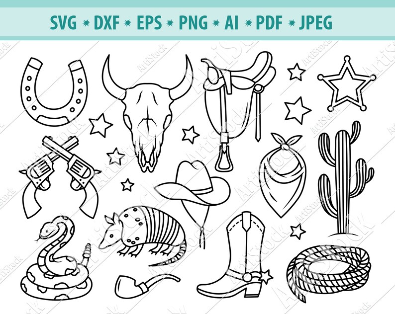 Cowboy Items SVG Bull Skull SVG Cowboy Clipart Cowboy Cut - Etsy