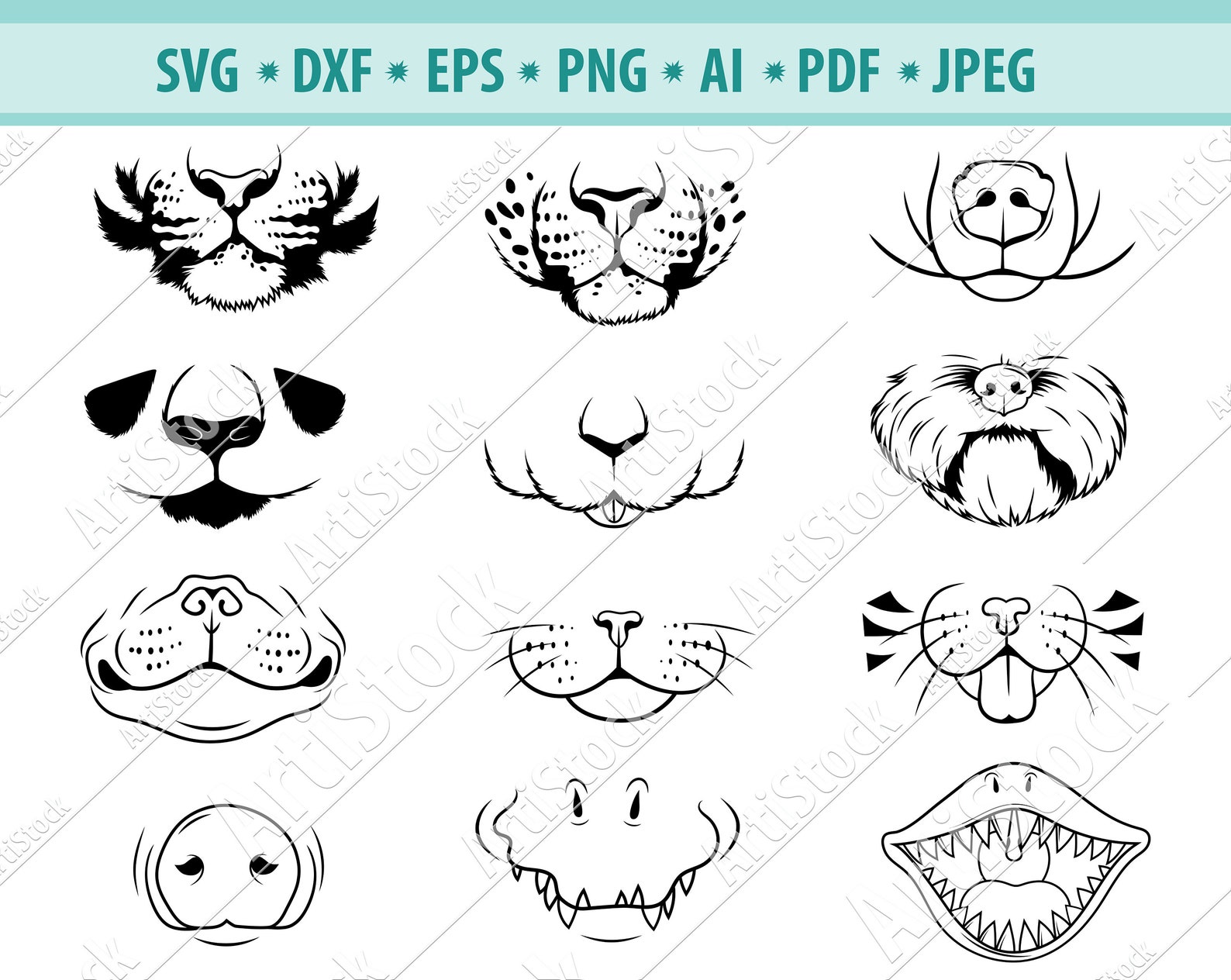 Animal Faces Svg Face Mask Svg Funny Pets Mouth Svg Emoji | Etsy