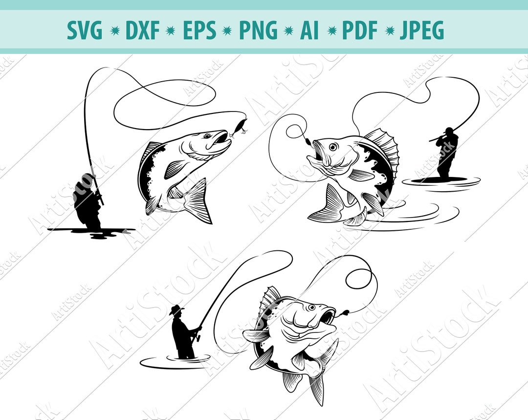 Bass Fishing Svg, Bass Fishing Pole Svg, Fishing Svg, Fishing Hook Svg ...