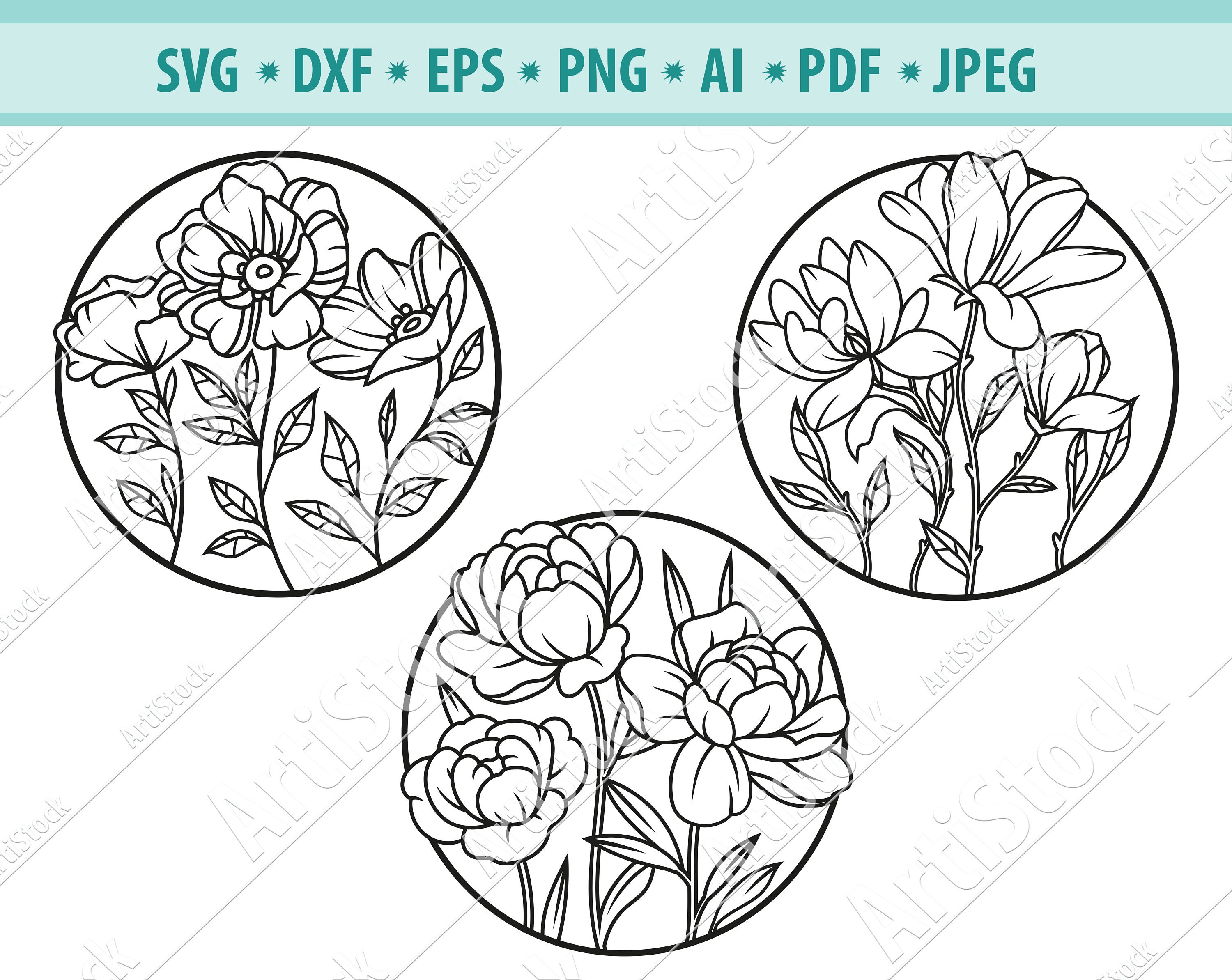 Floral Frame SVG, Floral Frame Cut File, Diamond Flower Frame Svg ...