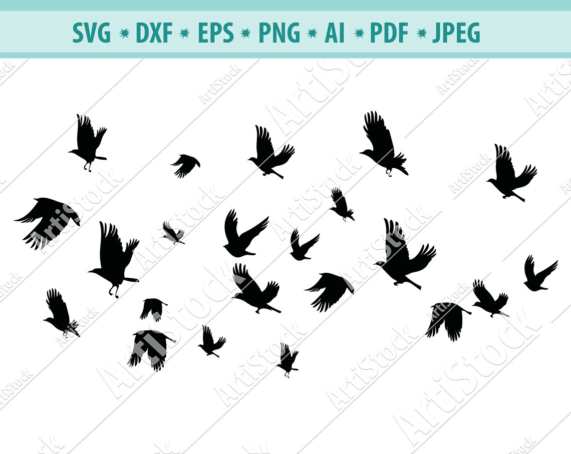 Flock of Birds SVG Vector Silhouette of Birds SVG Flying | Etsy