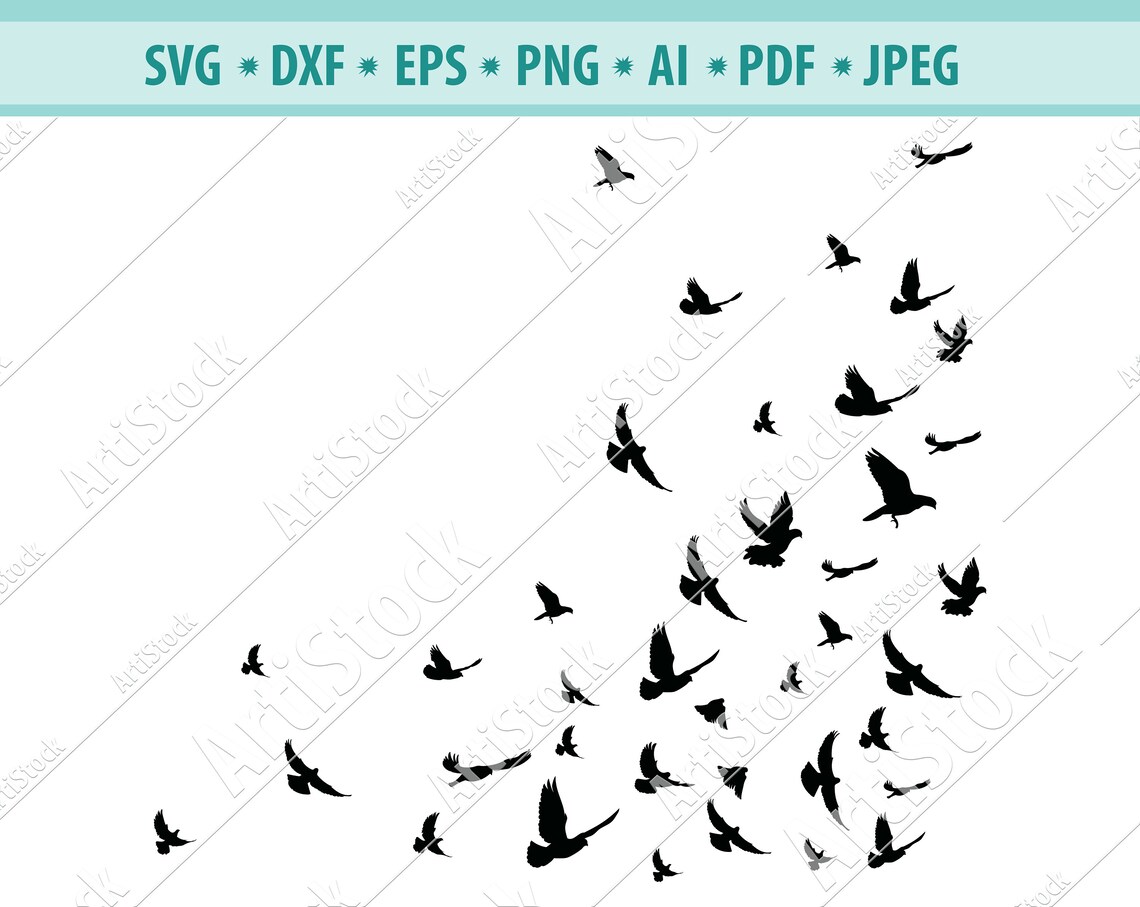 Flock of Birds SVG Vector Silhouette of Birds SVG Flying | Etsy