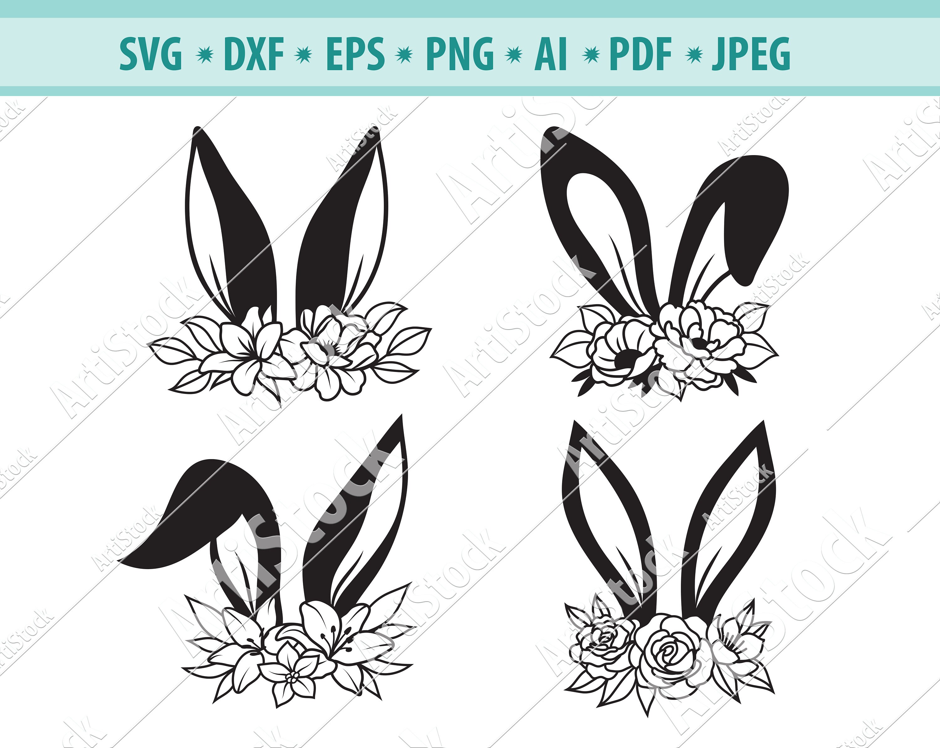 Orejas de conejo Svg Rabbit Svg Diadema de flores Svg - Etsy México
