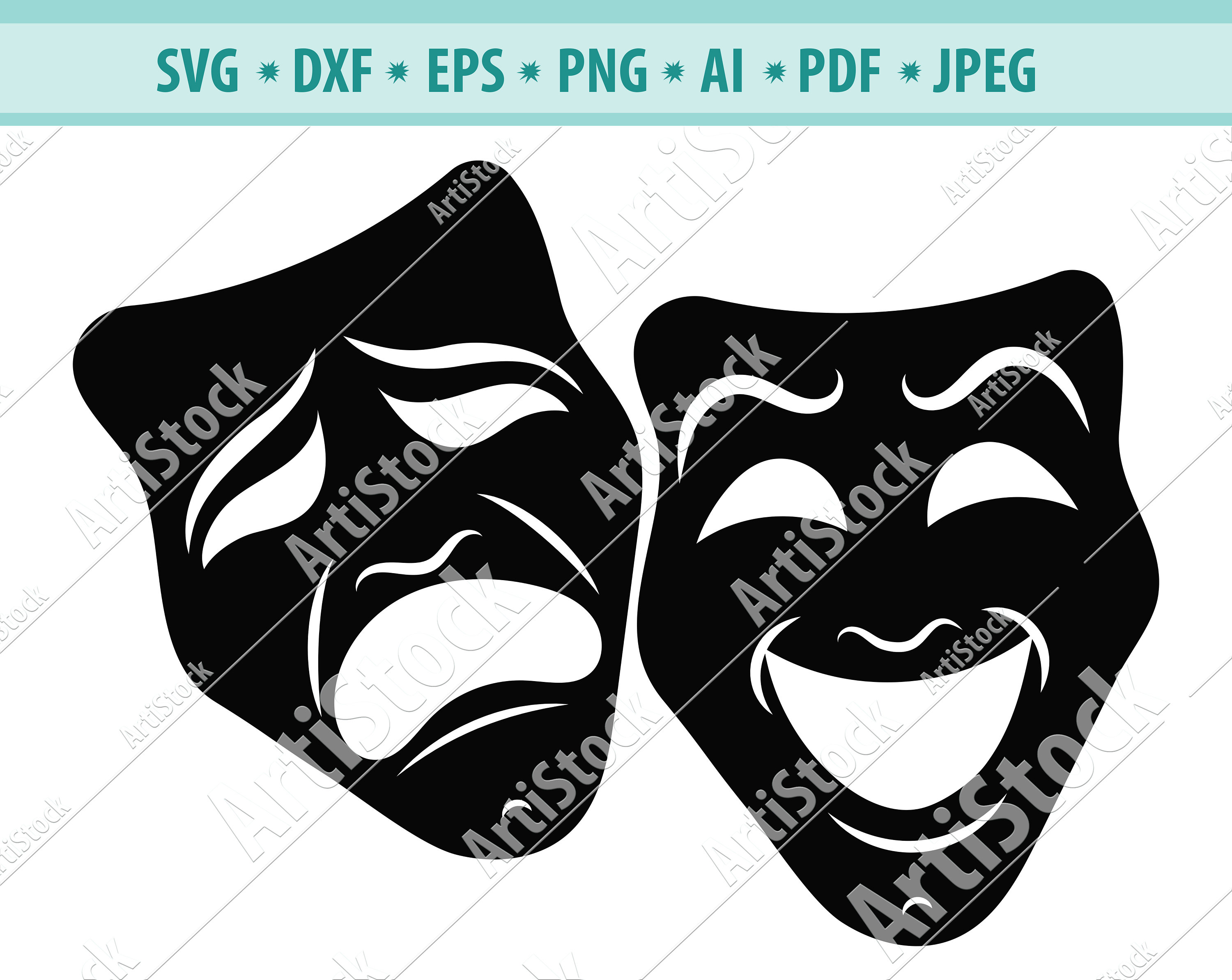 Comedy Tragedy Svg/clipart/comedy Svg/tragedy Silhouette/theatrical ...