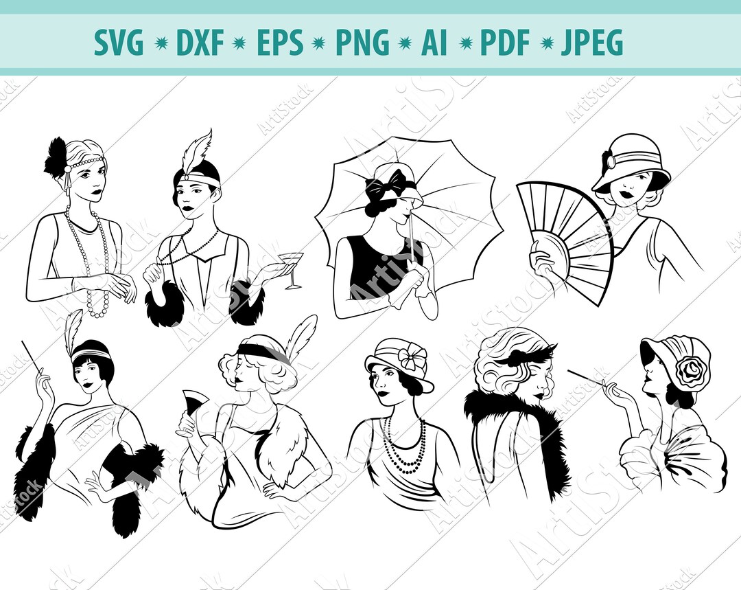 Vintage Lady Svg, Art Deco Woman Svg, Vintage Retro Design, Gatsby Gils ...