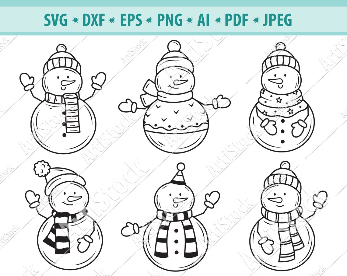 Snowman SVG Christmas Svg Hand Drawn Snowman Bundle | Etsy