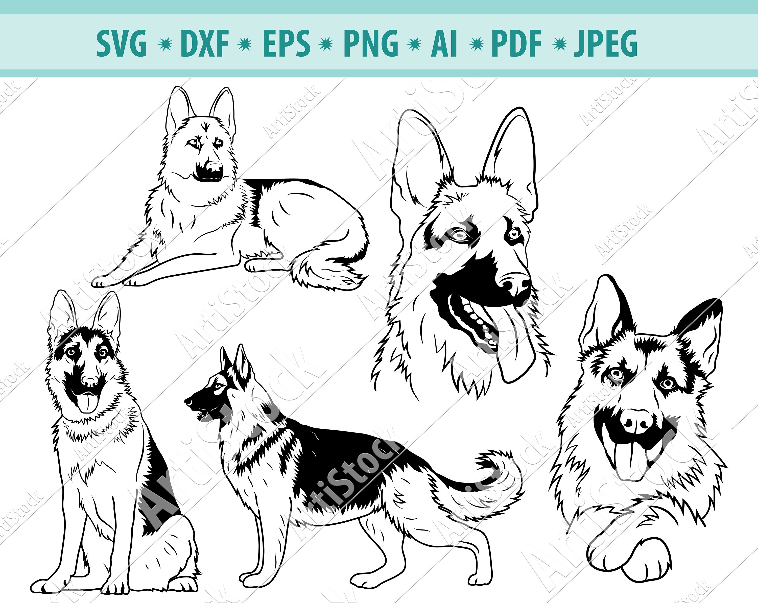 Drawing & Illustration png german shepherd dog svg eps dxf clipart for ...
