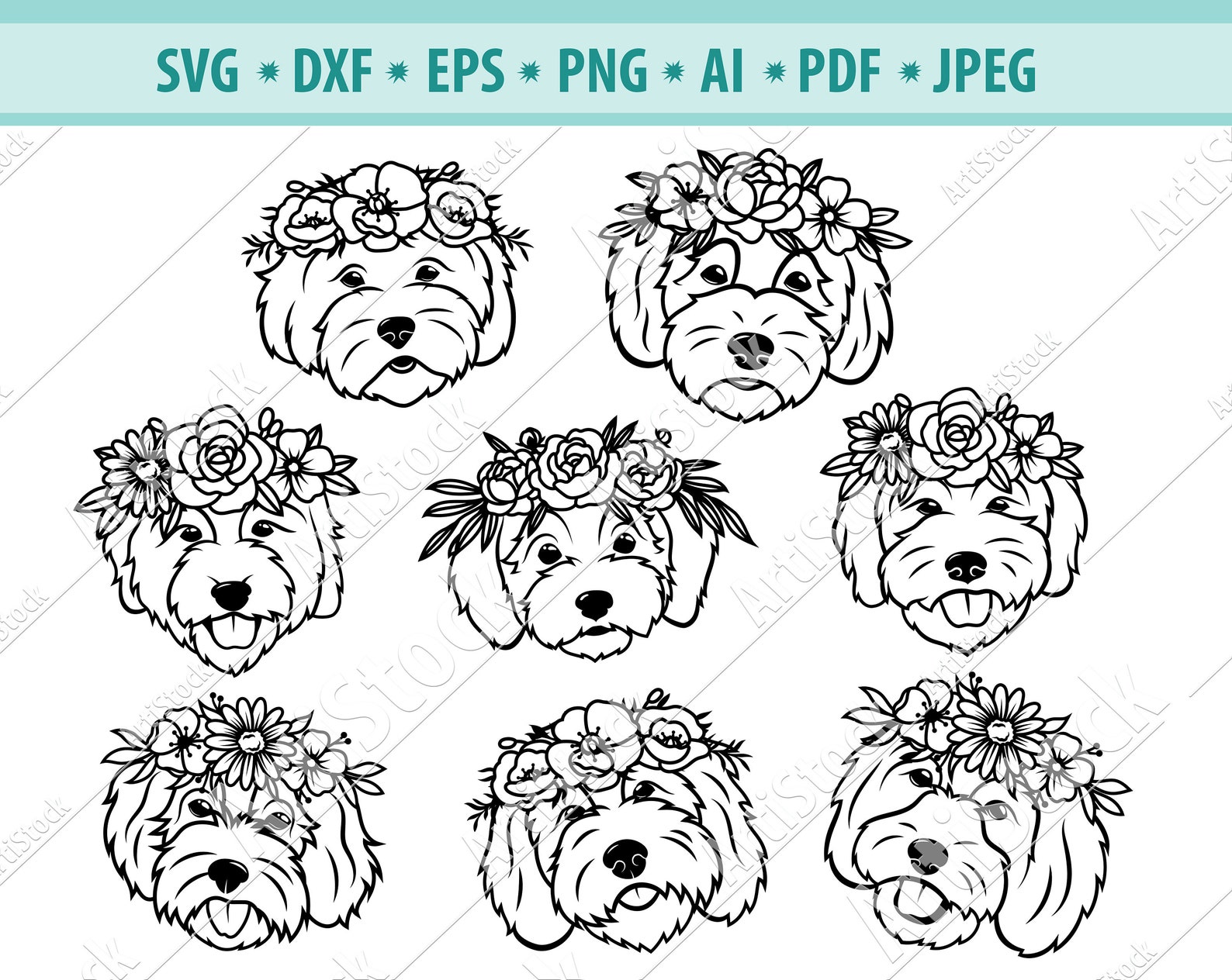 Dog SVG Dog With Flower Crown SVG Floral Dog Svg | Etsy