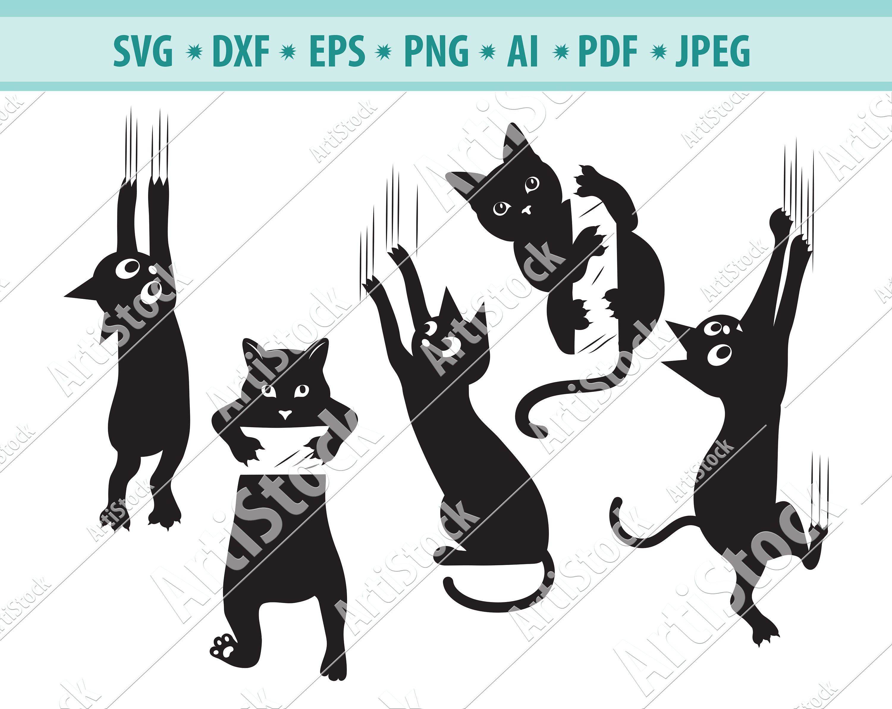 Funny cat Svg Screeching cat Svg Falling cat Svg Black cat | Etsy