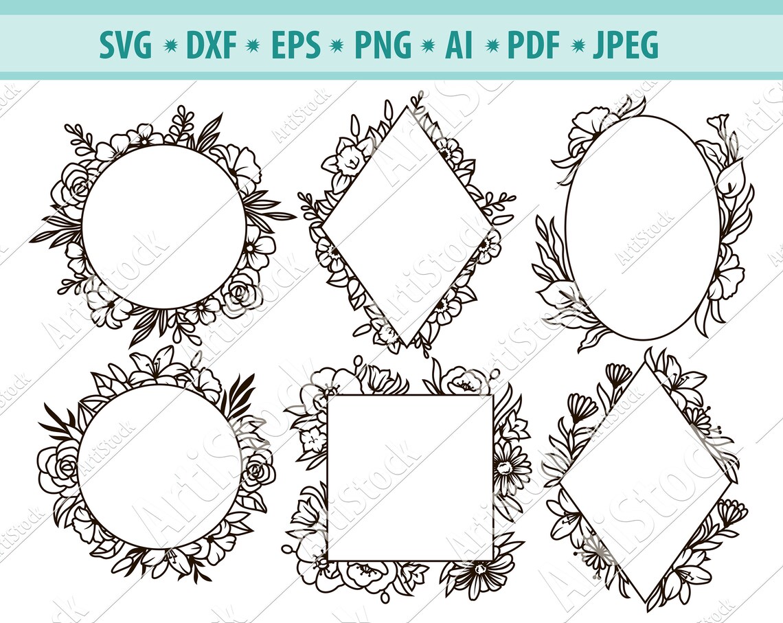 Floral Frame SVG File, Monogram Frame, Flower Border SVG, Square Flower ...