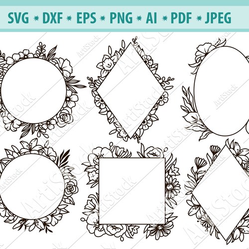 Flower Frame SVG Floral Square Frame Svg Frame Cut File - Etsy