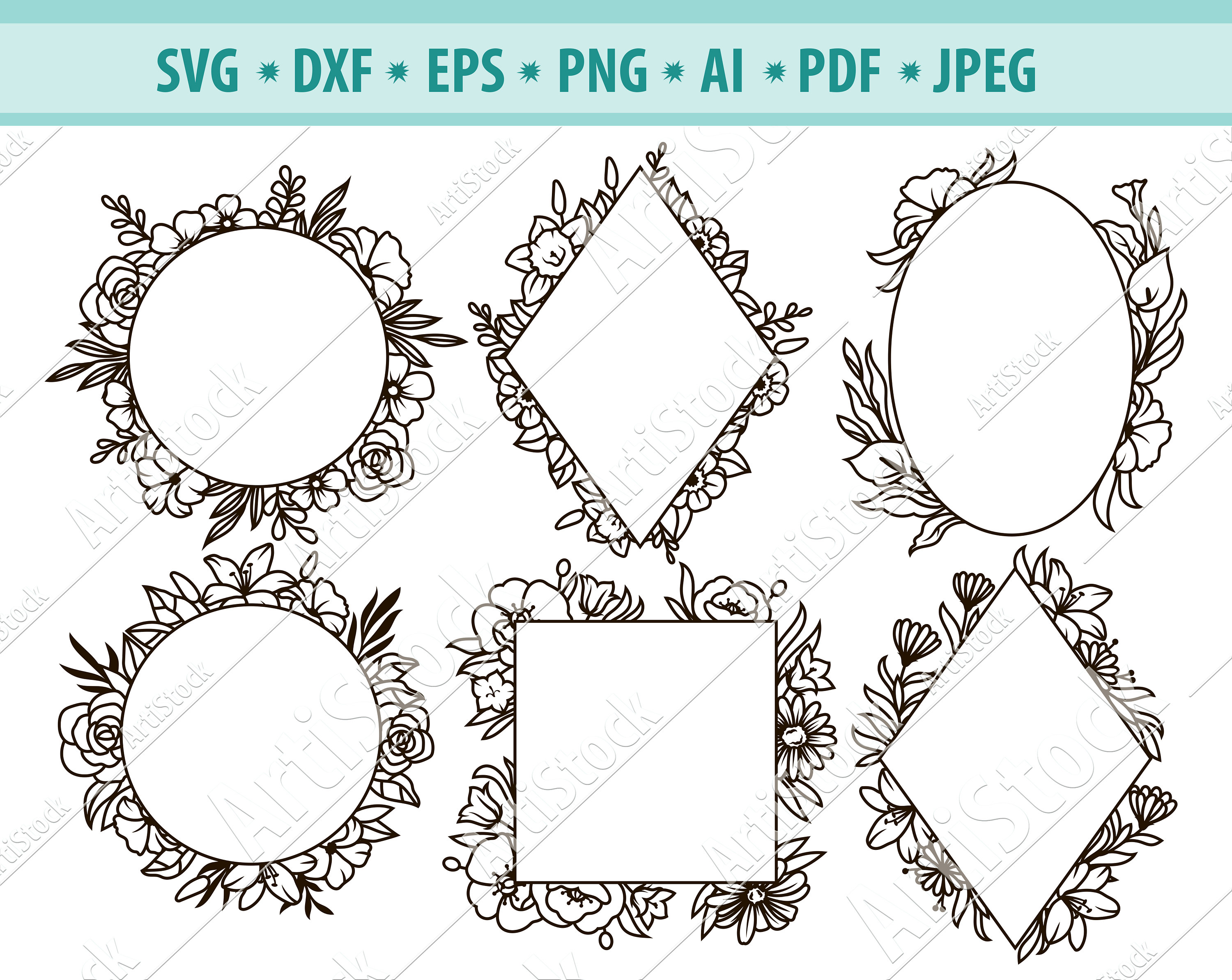 Floral Frame SVG file Monogram Frame Flower Border SVG | Etsy
