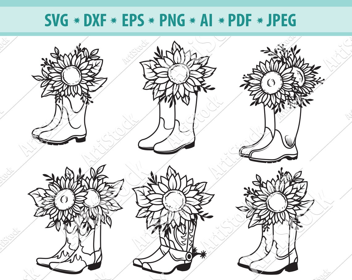 Boots SVG File Boots With Flowers SVG Cowboy Floral Boots - Etsy