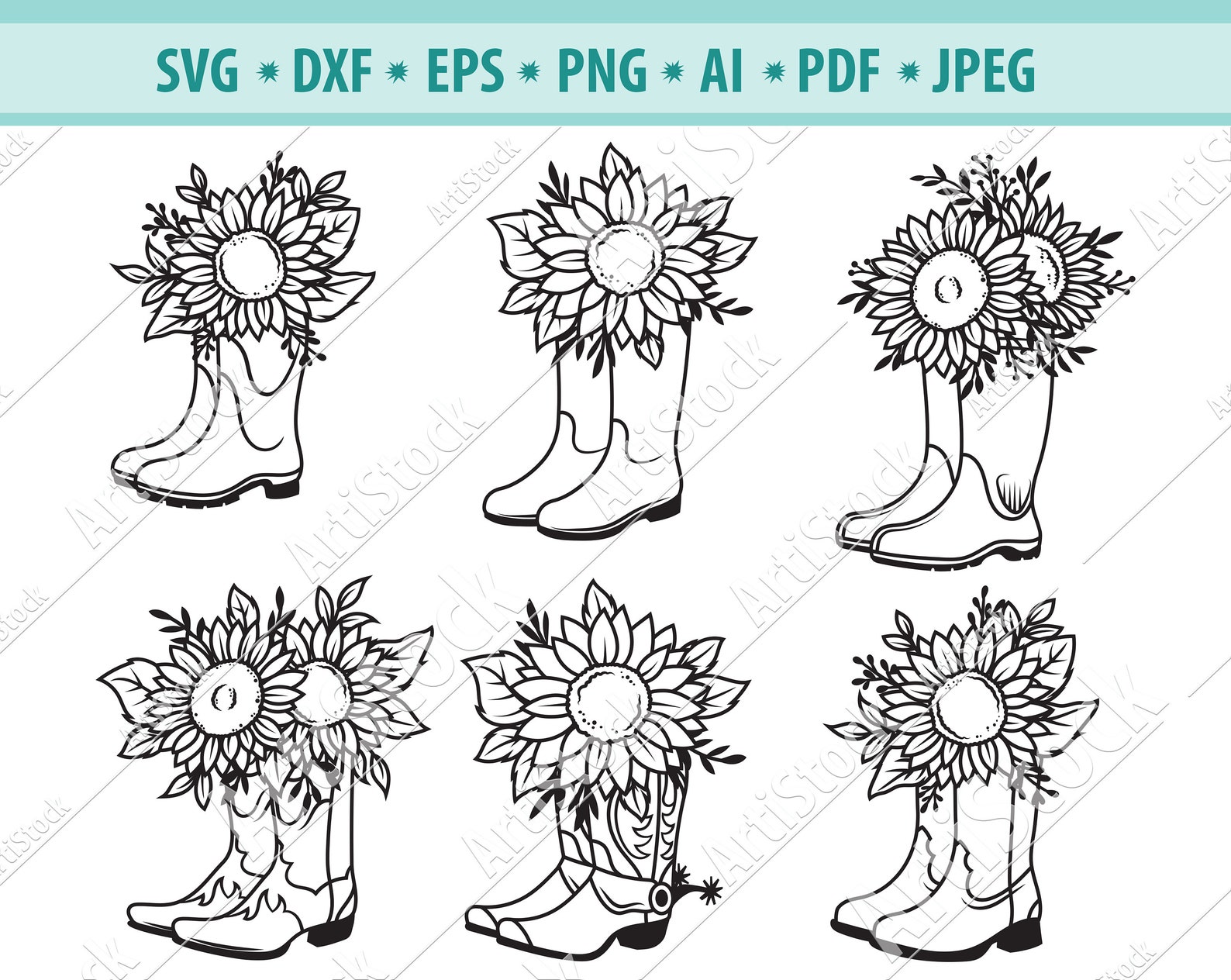 Boots SVG File Boots With Flowers SVG Cowboy Floral Boots - Etsy