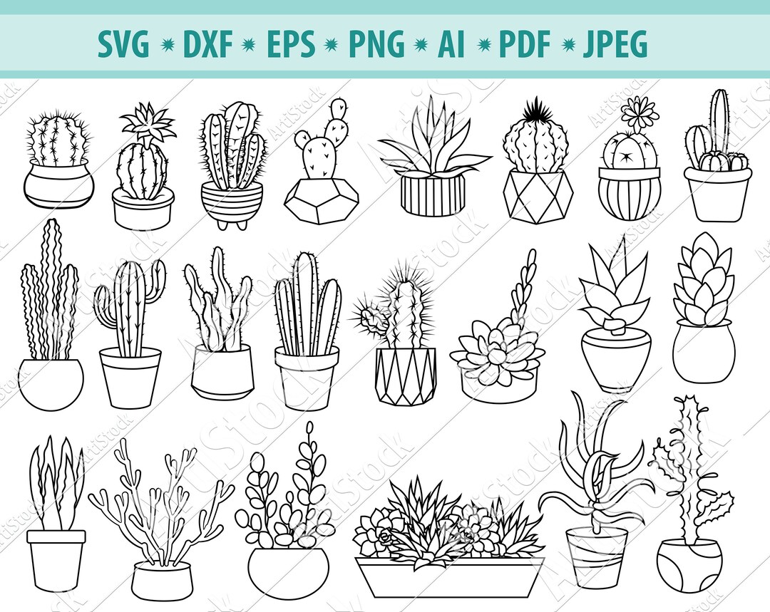 Cactus SVG Bundle, Succulents SVG, Cactus Clipart, Tropic Plant Svg ...